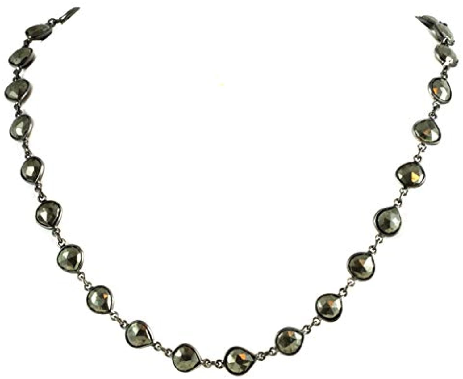 Bronze-Tone Iron Pyrite Necklace Bezel Black Bezel Bronze Color Beaded ...