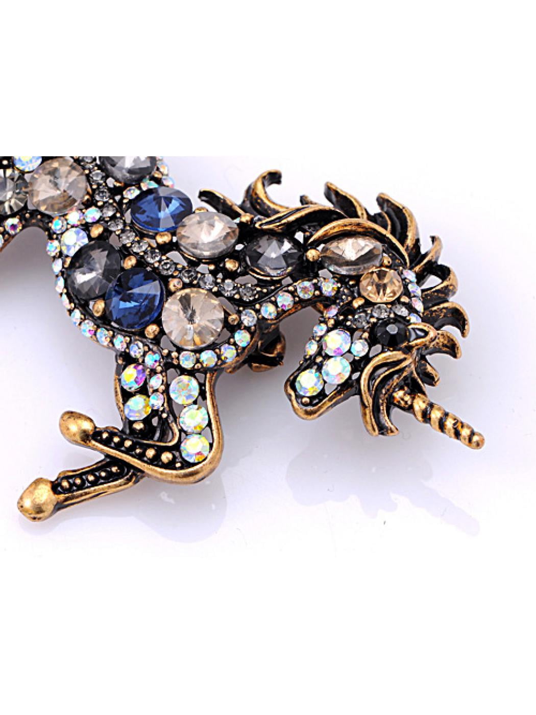 Bronze Tone Multicolored Crystal Rhinestone Magical Unicorn Pin Brooch ...