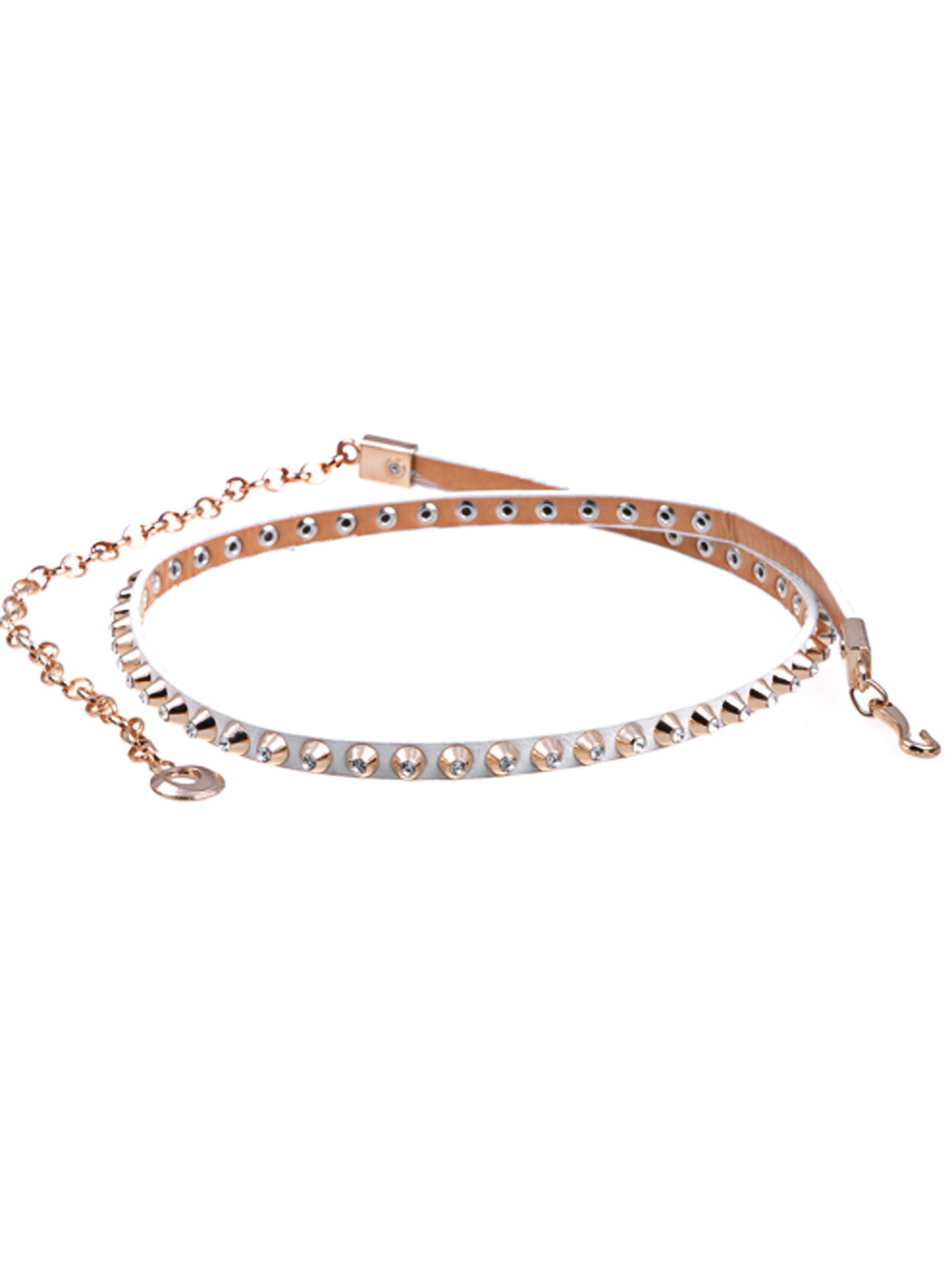 Bronze Tone Rhinestone Studded Dull Spikes Faux Leather Royalty Chained ...