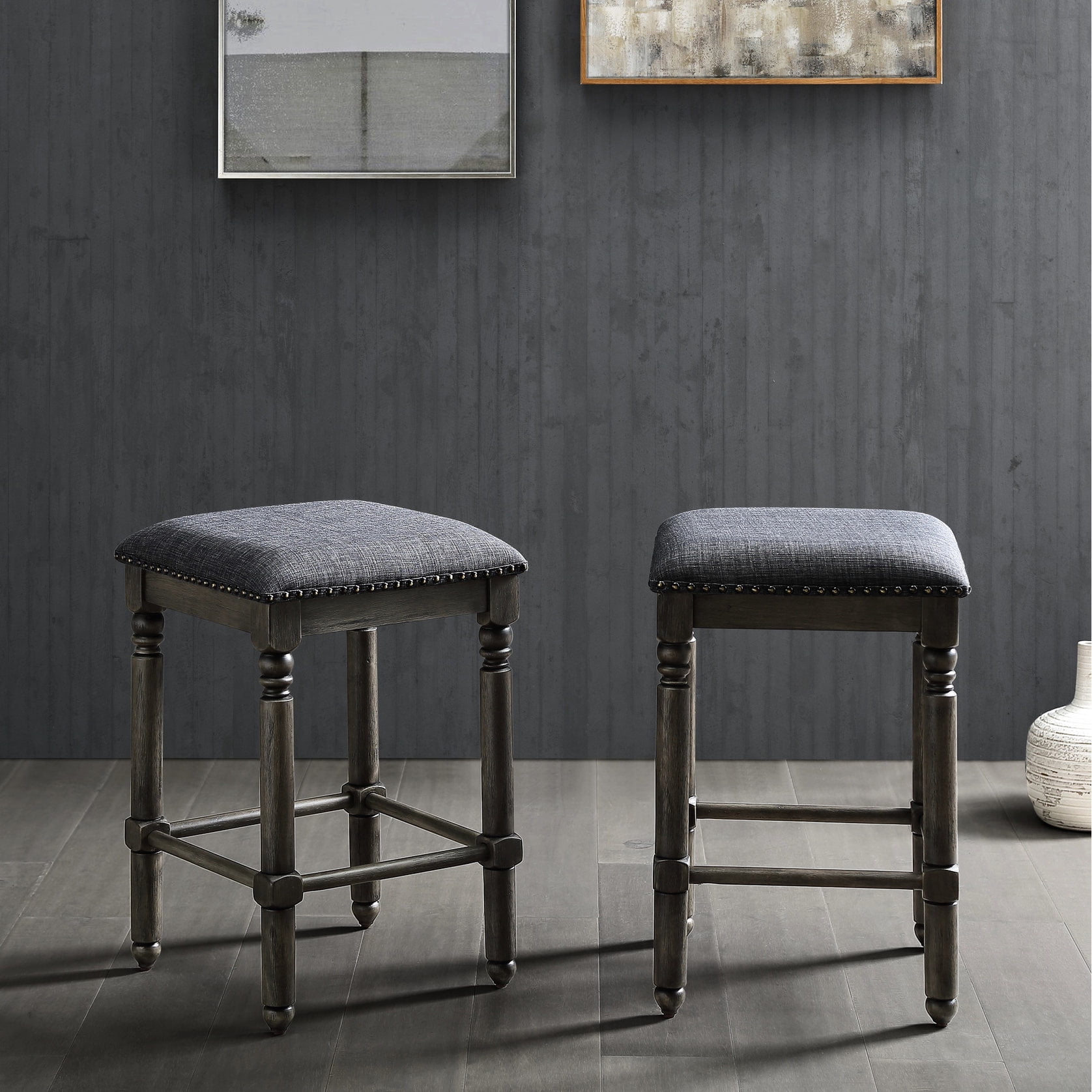 Bronze Trimmed Wood Counter Stools in Grey / Enhance Counter Style ...