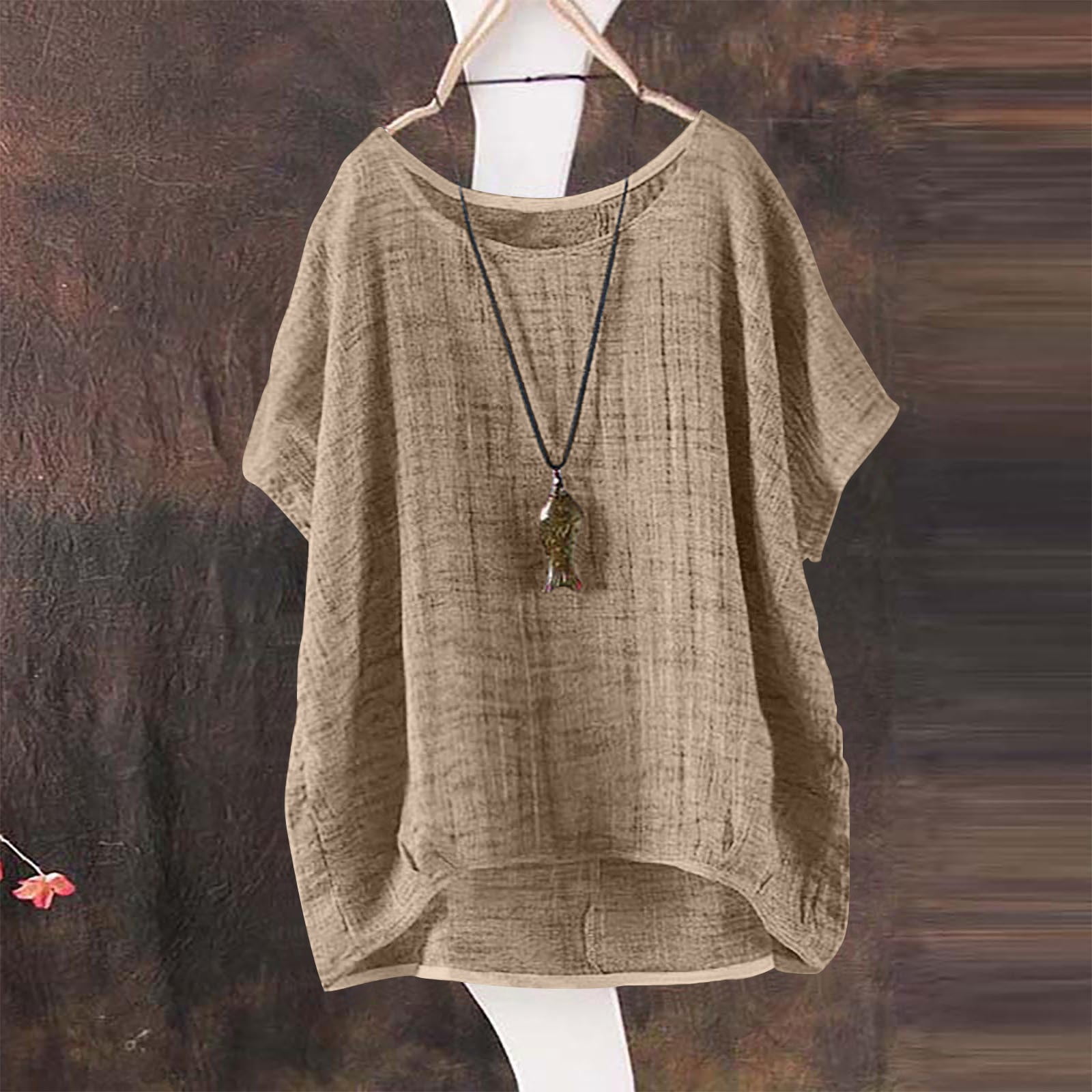 Bronze Tshirts for Women's Summer Short Sleeve Solid Casual Loose Linen ...