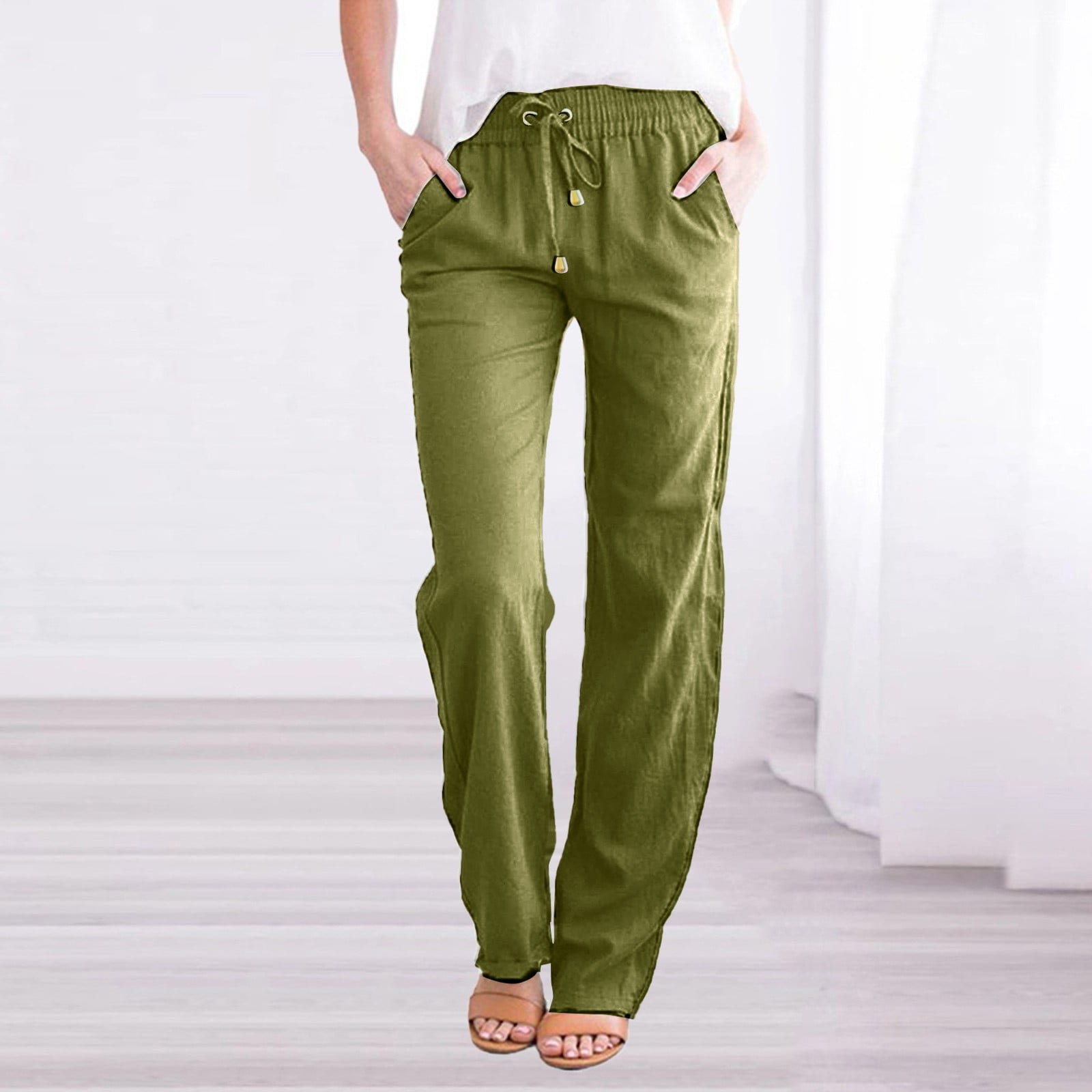 Bronze Women's Casual Loose Pants And Straight Solid Elastic Pants Long ...