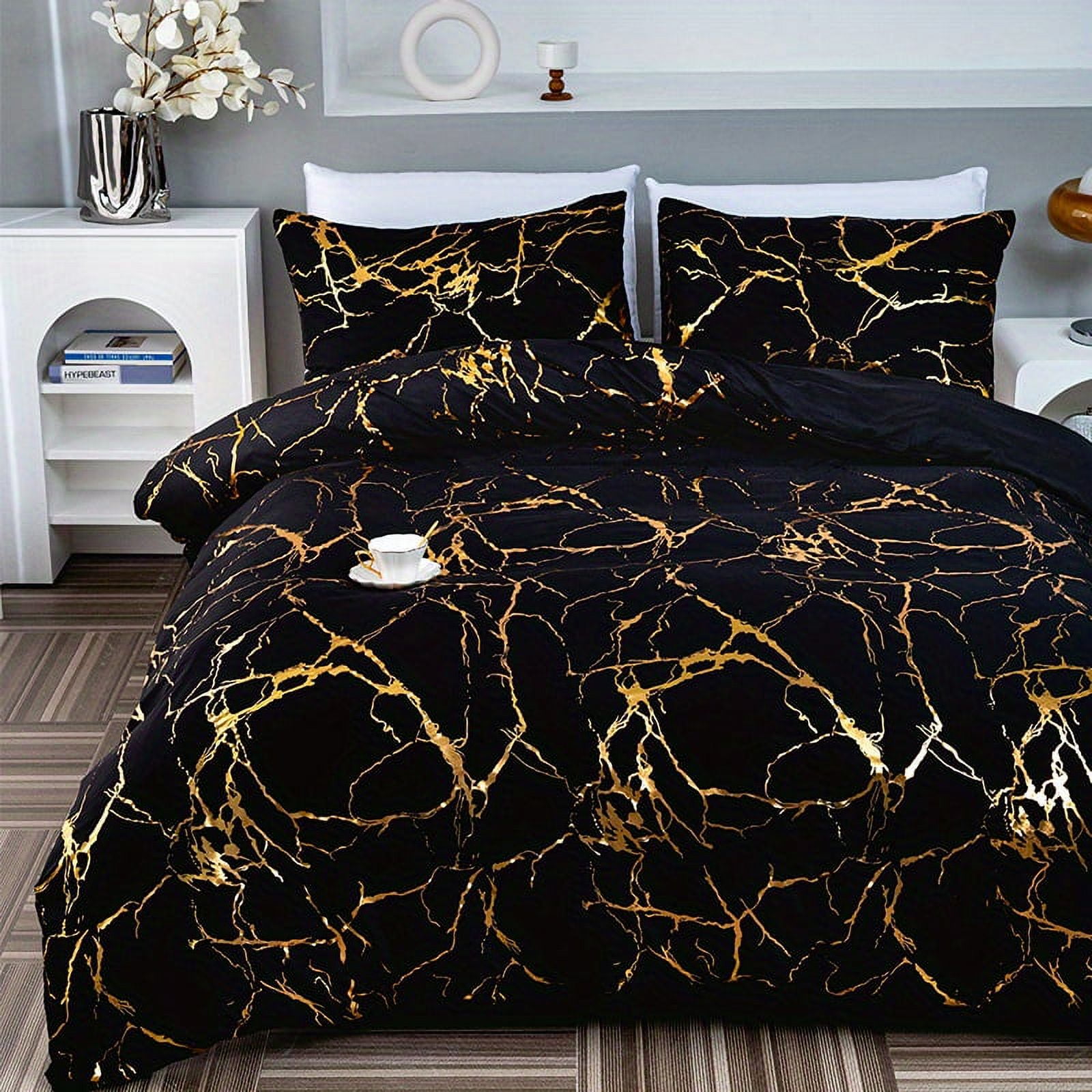 Bronzing Duvet Cover Queen Size Washed Solid Color Bedding Set 3Pcs ...