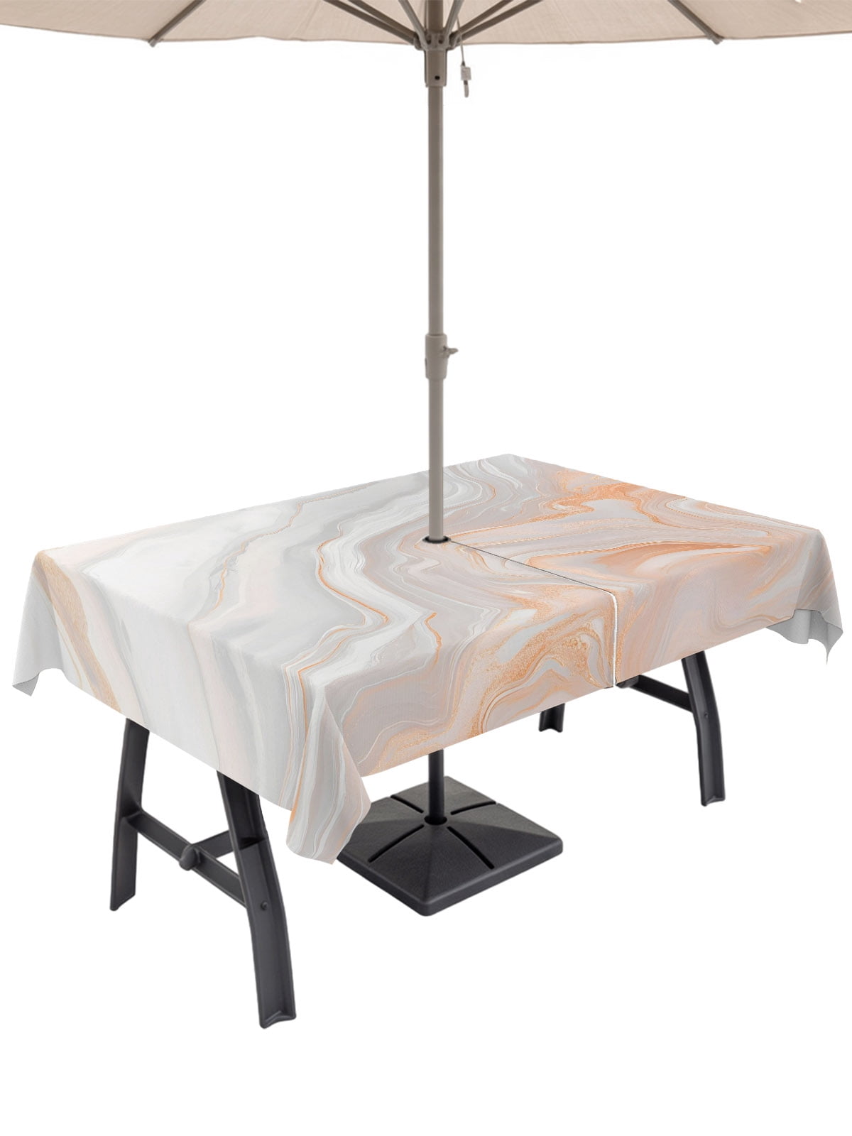 Bronzing White Marble Rectangle Outdoor Tablecloth with Umbrella Hole ...