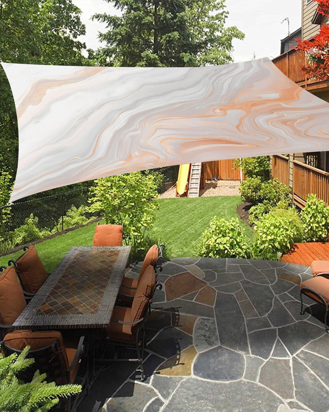 Bronzing White Marble Sun Shade Sail 6.5'X10' Modern Abstract Art ...