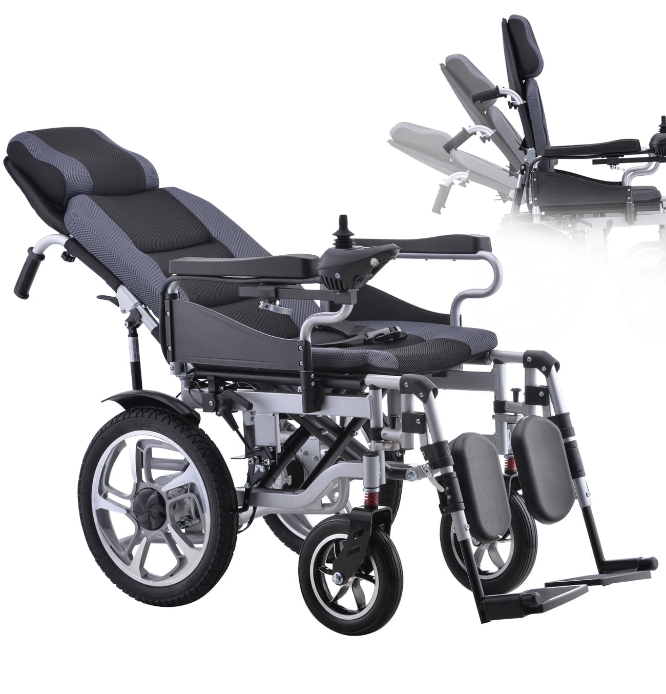 Broobey Reclining Electric Power Wheelchair, Foldable, Grey, 20AH Battery, 20 Mile Range, Adult ...