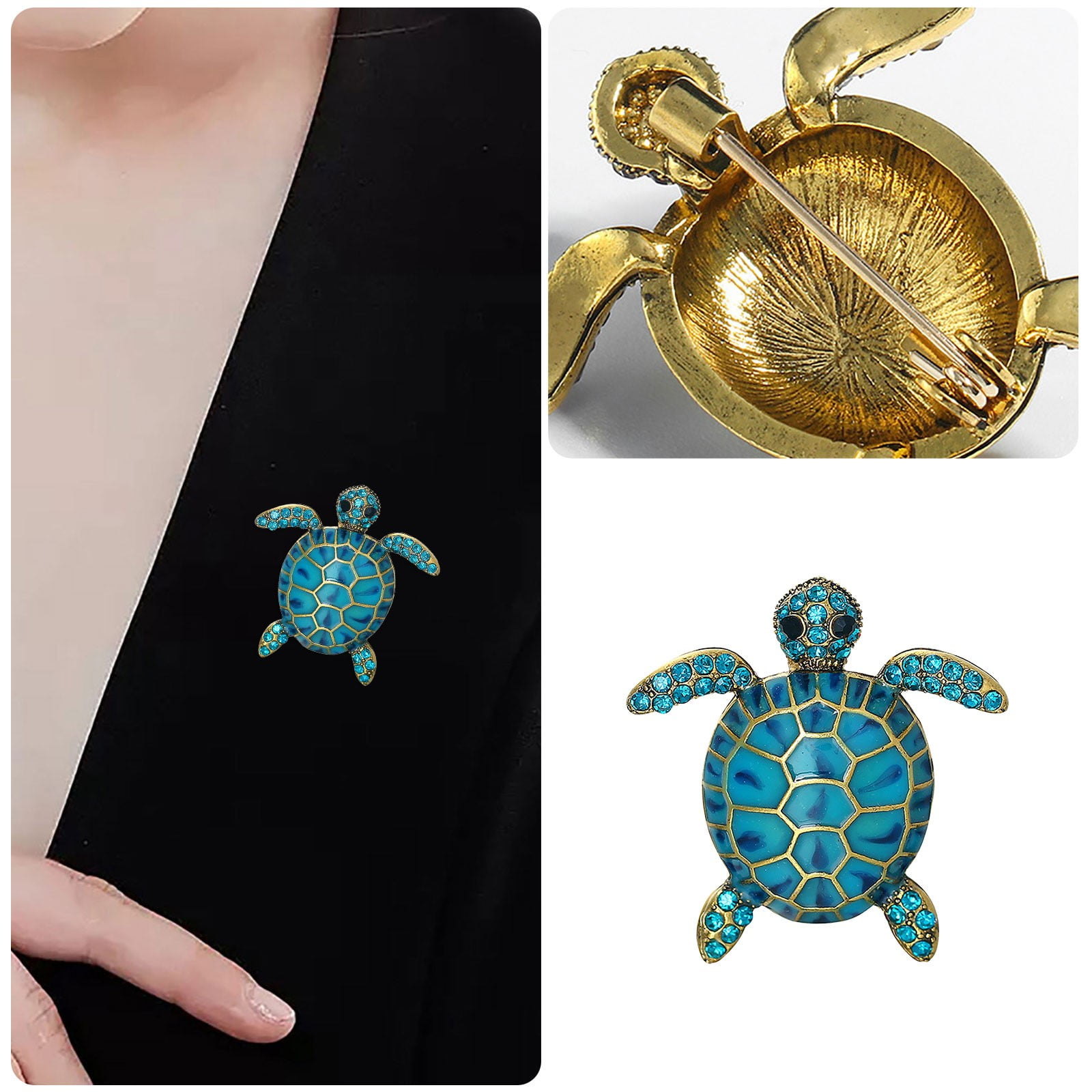Brooch Pin 2 — Floral Gold Plated Flower and Sea Turtle Decorative ...