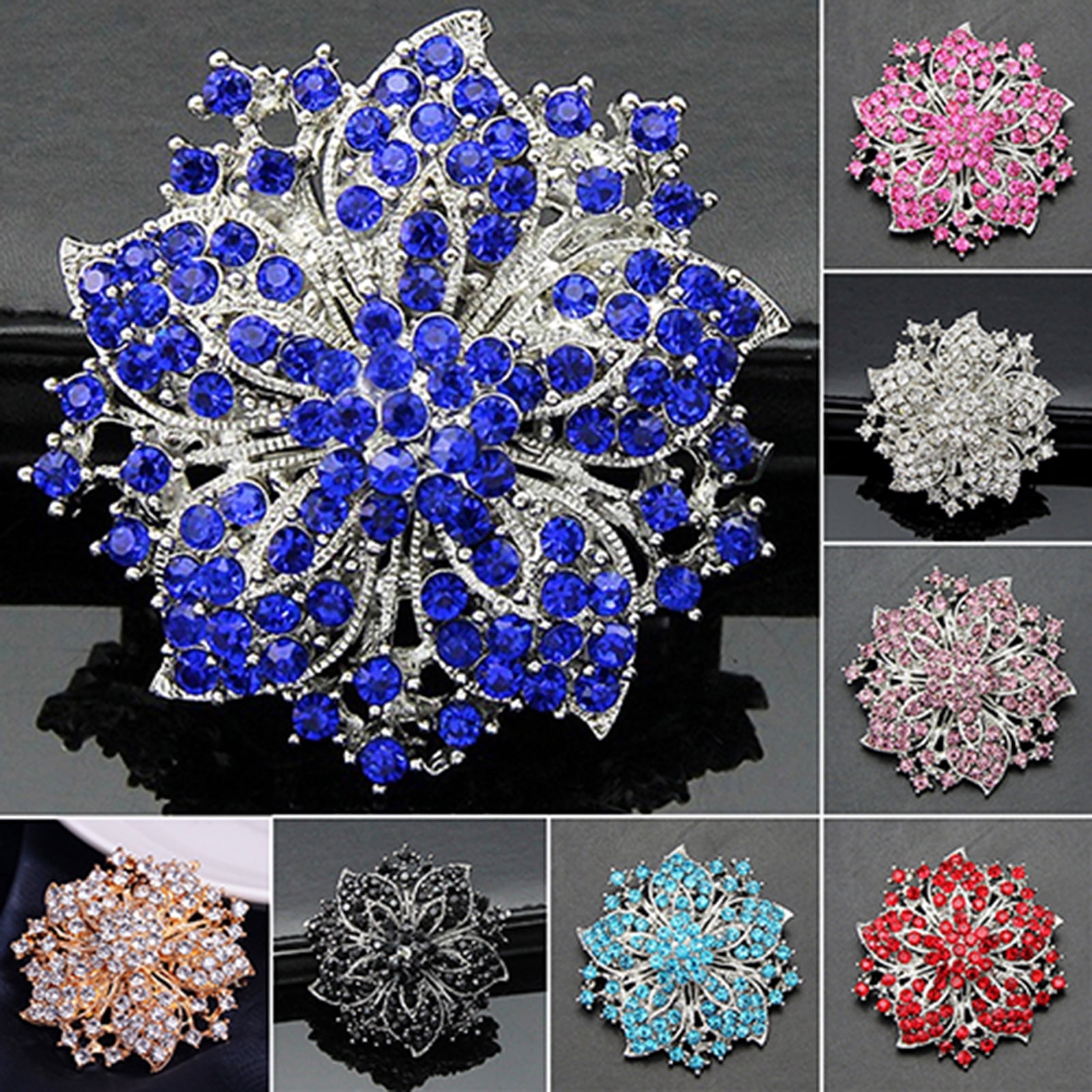Brooch Pin Anti-rust Silver Plated Brooch Rhinestone Round Blossom ...