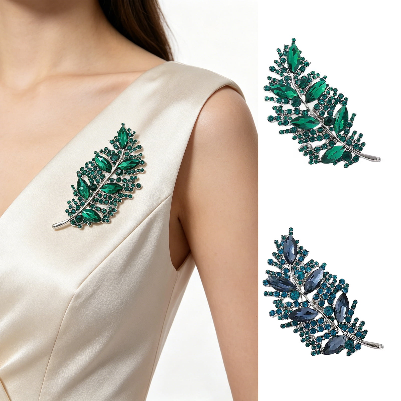 Brooch Pin Imitation Crystal Inlaid Leaf Design Pin-Type Collar Fixer ...
