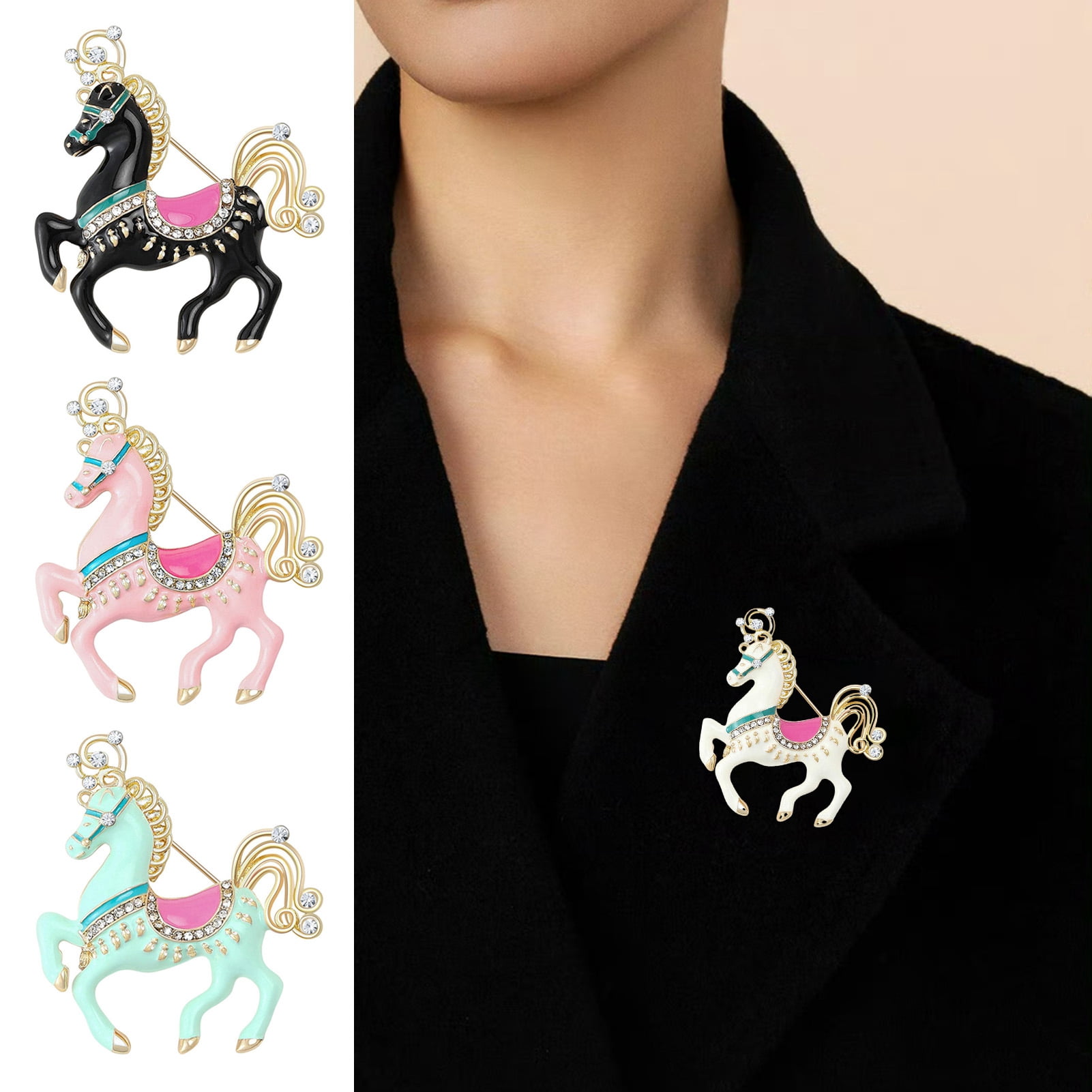 Brooch Zinc Alloy Enamel Pin Carousel Horse Pin with Rhinestones ...