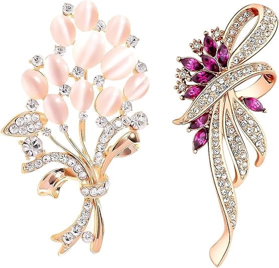 Brooches for women, Set of 2 brooch pins, Elegant Gold Crystal Floral ...