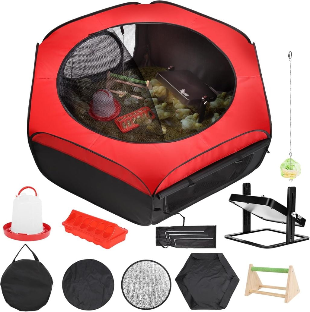 Brooder Box for Chicks - Complete Chicken Brooder Kit with Heating Plate, Pop-Up Playpen, Feeder ...