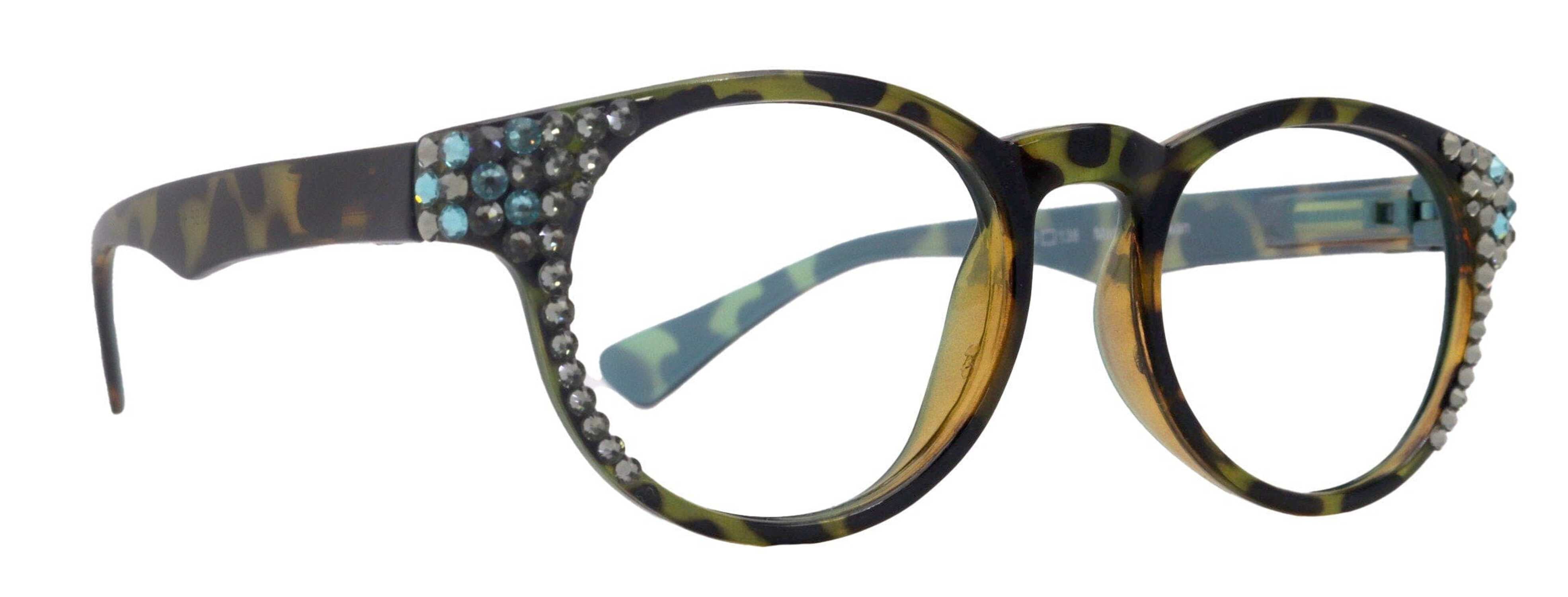 Brook, (Line Bifocal) Bling Reading Glasses, W Black Diamond N Blue ...