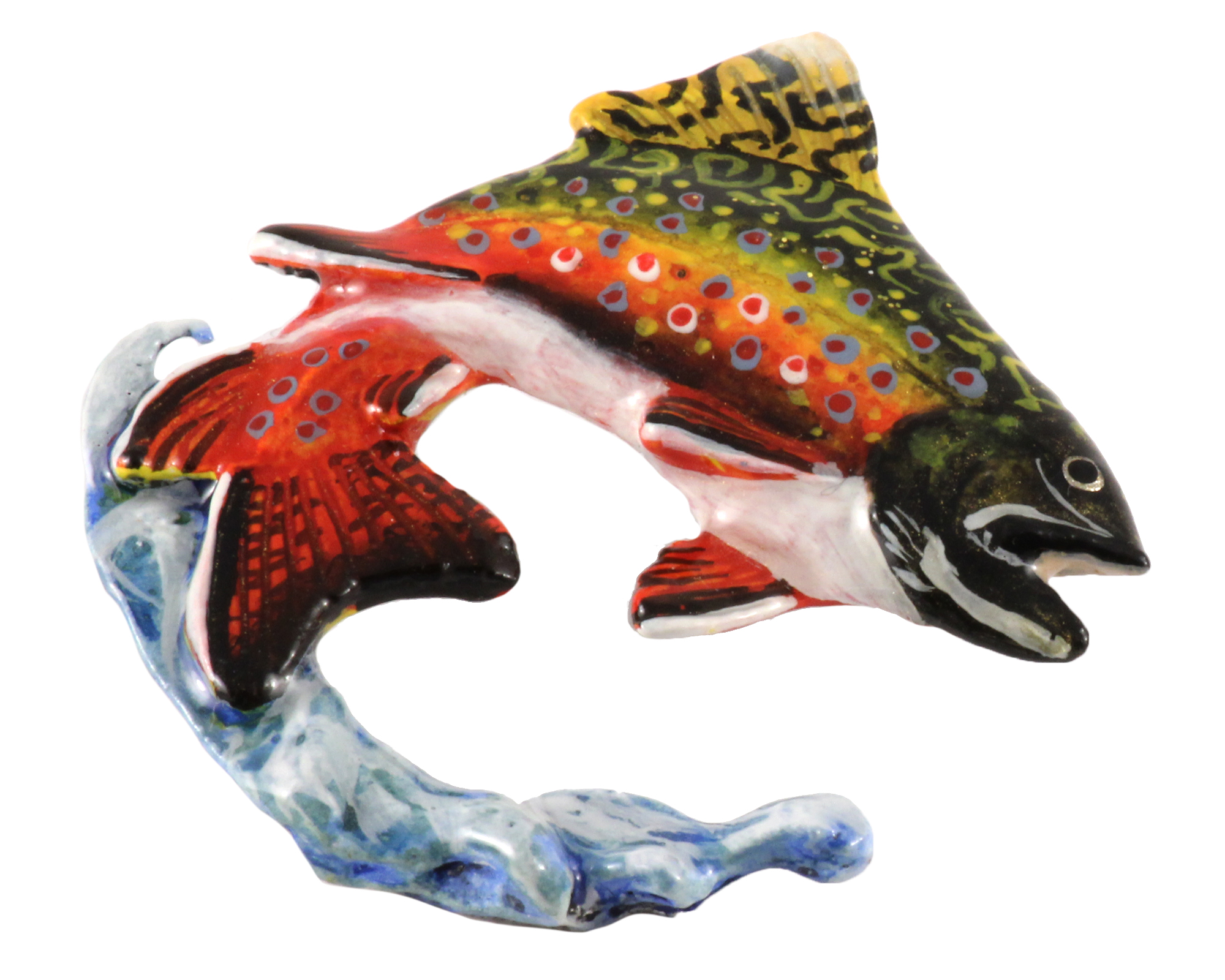 Brook Trout, Fish Pin, Leaping, Water, Hand Painted, FP004BPRW, 2" Very ...