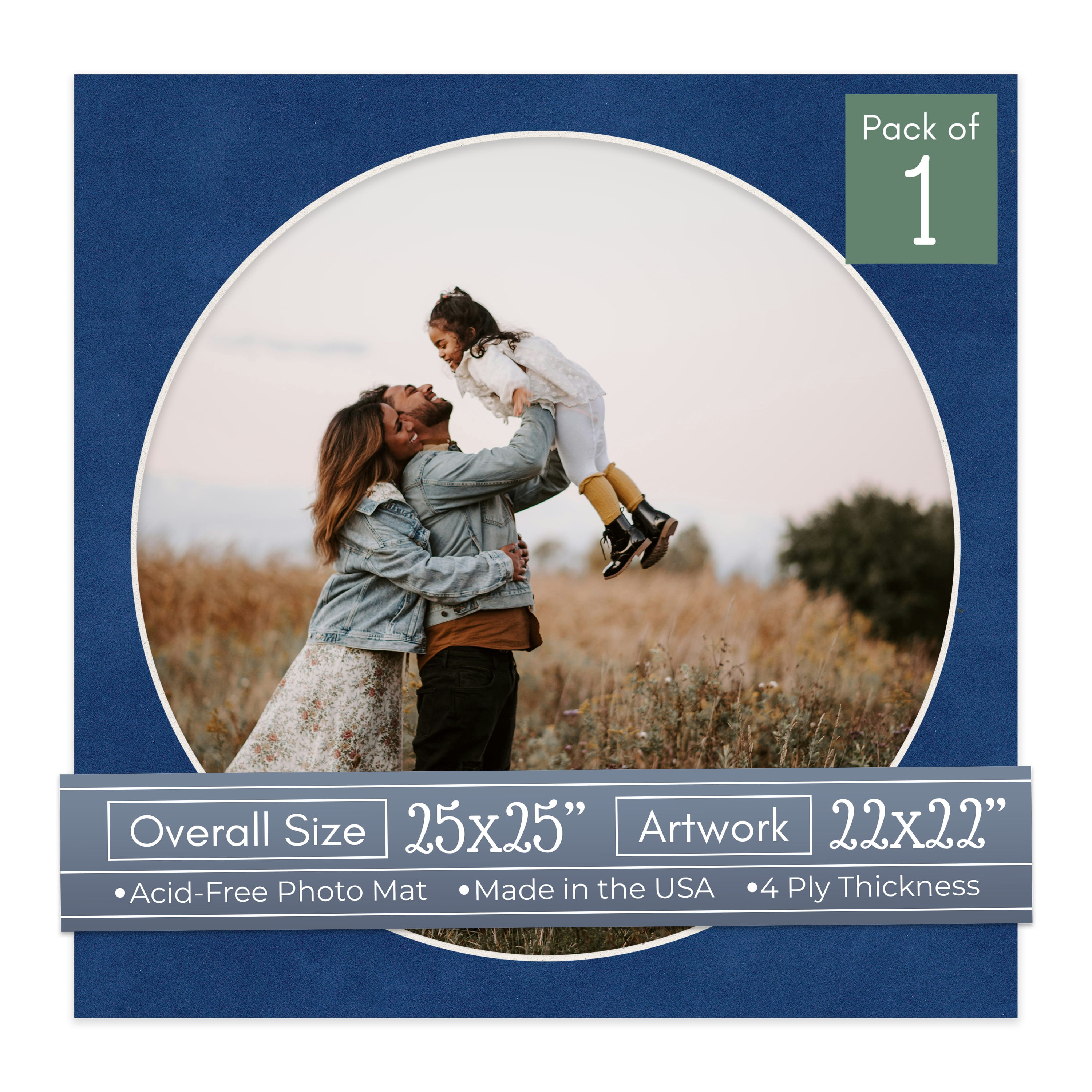 Brooke Blue Suede Picture Frame Mat for 25x25 Frames - Circle Opening ...