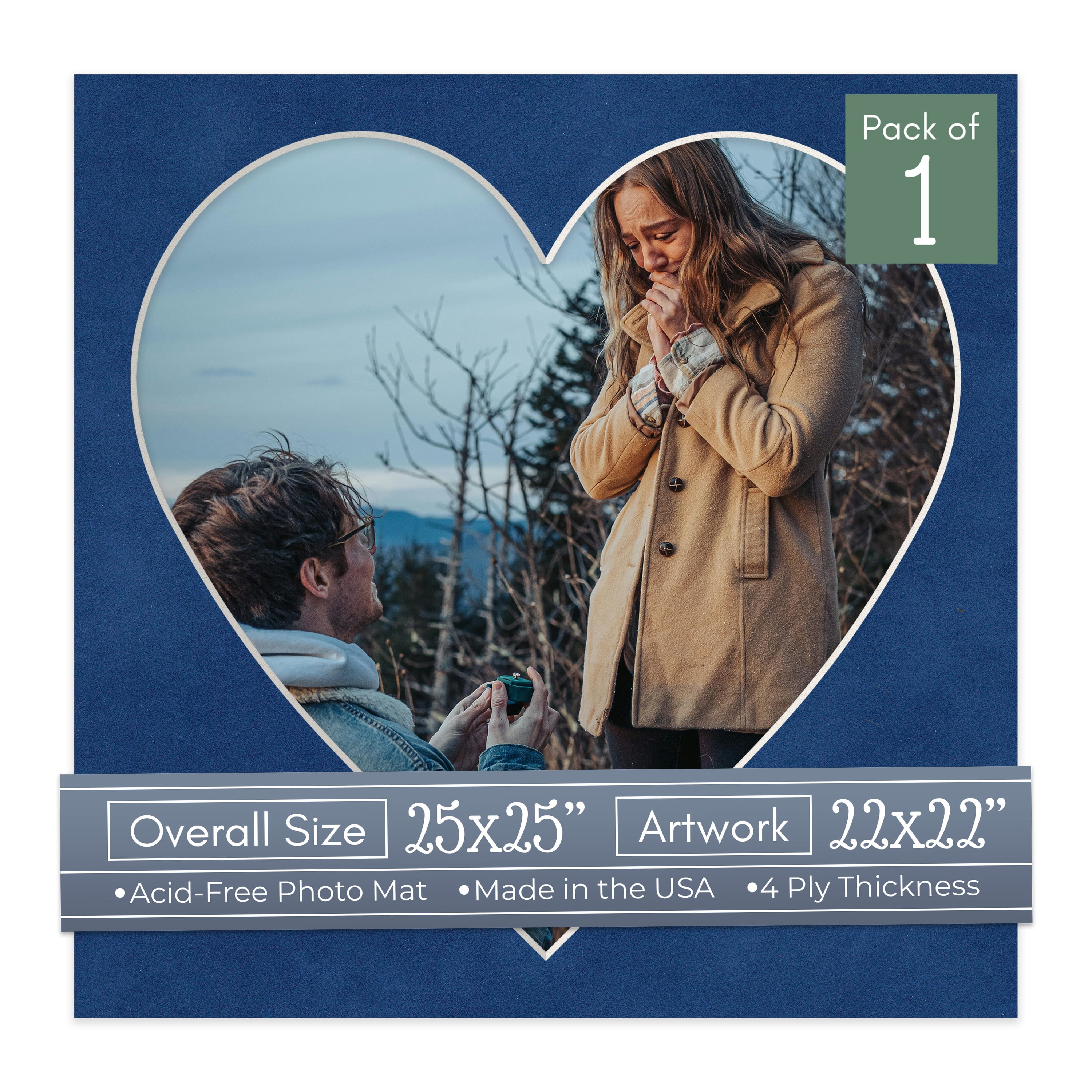 Brooke Blue Suede Picture Frame Mat for 25x25 Frames - Heart Opening ...