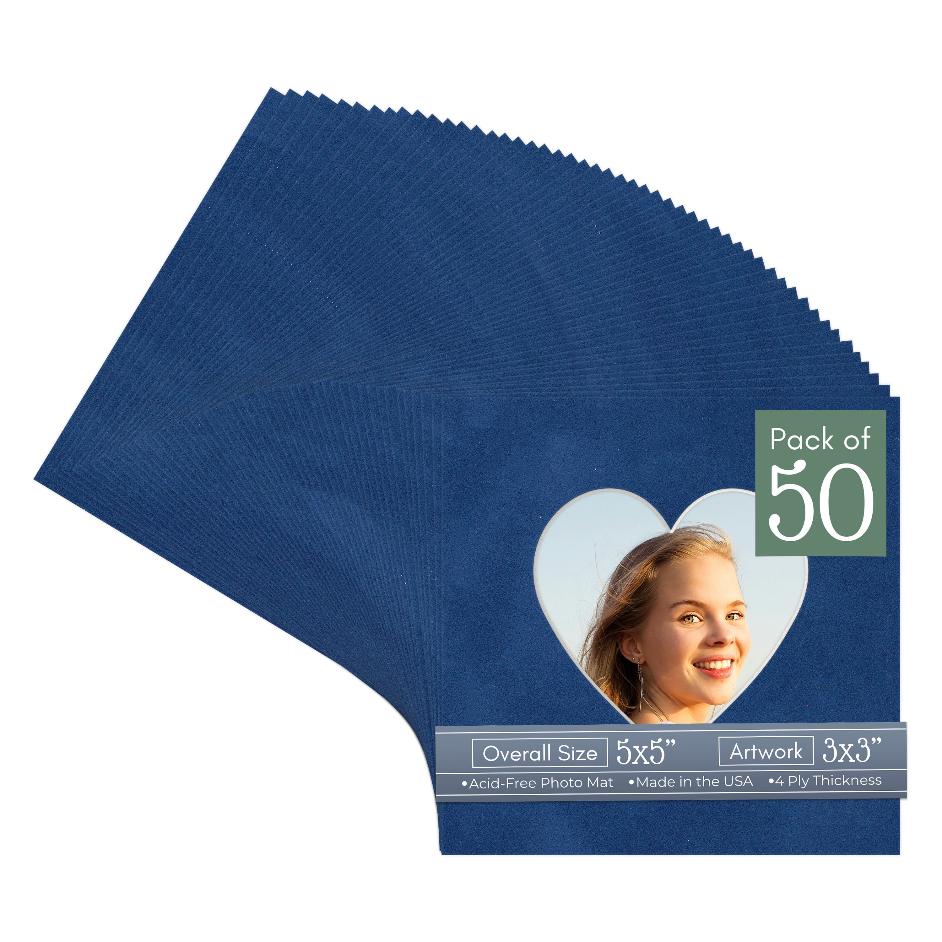 Brooke Blue Suede Picture Frame Mat for 5x5 Inch Frames - Heart Opening ...