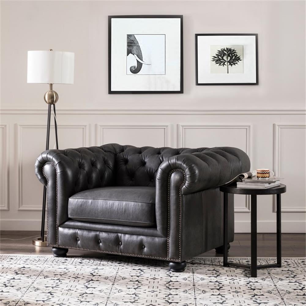 Brookfield Leather Chesterfield Accent Chair In Gray - Walmart.com