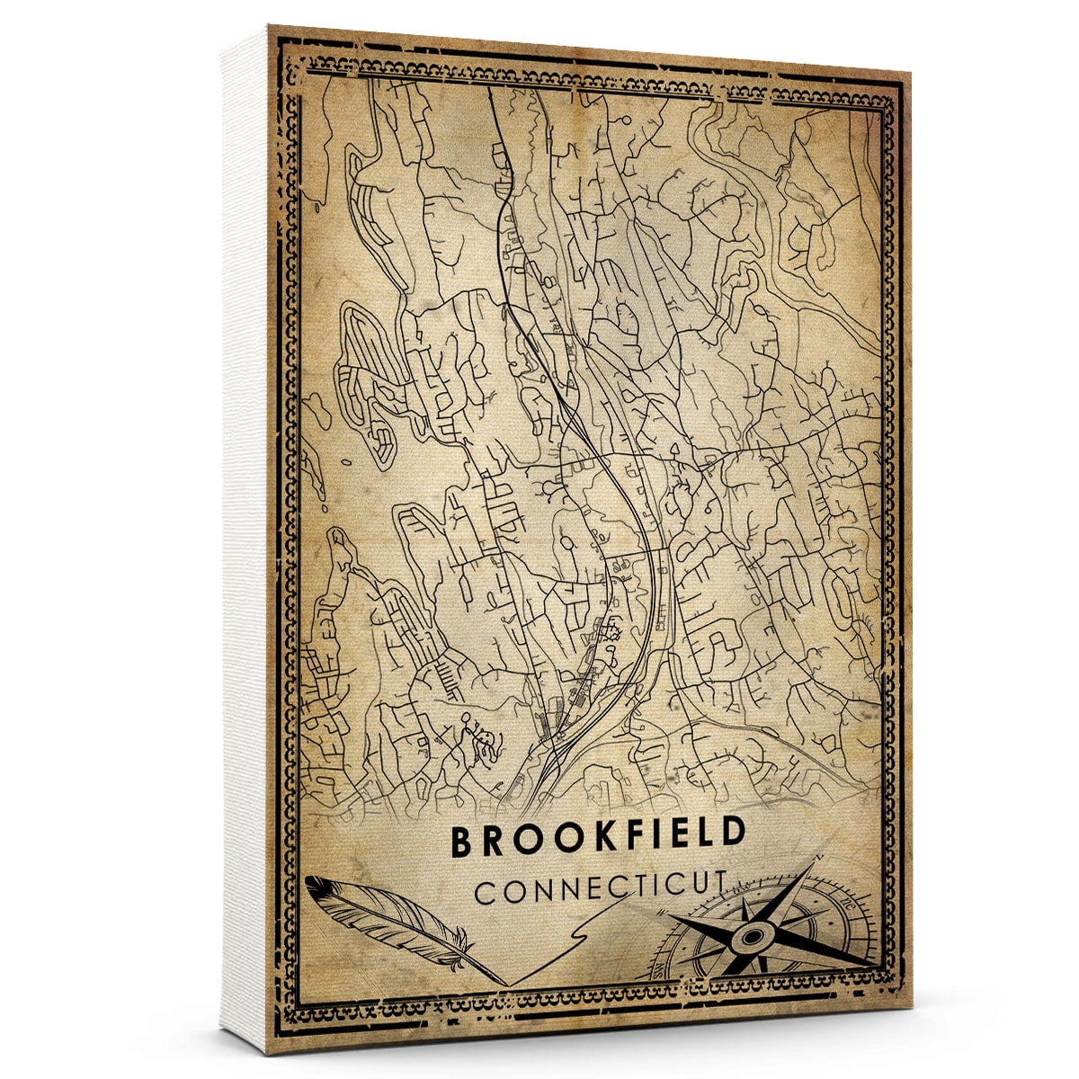 Brookfield Vintage Map Prints Canvas, Connecticut Map Art Canvas ...