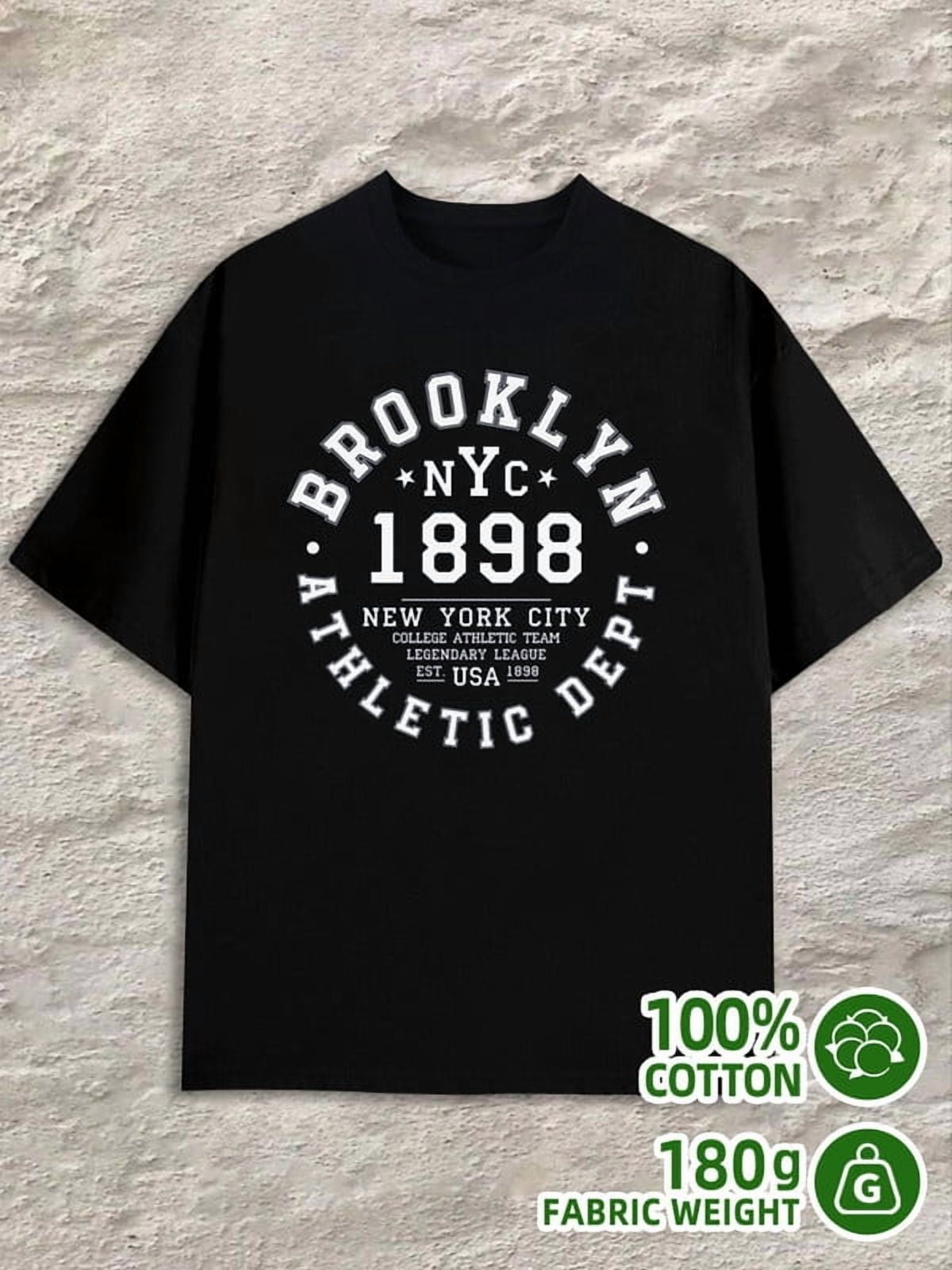 Brooklyn 1898 Tee men's black 180G 100% Cotton summer and spring season ...