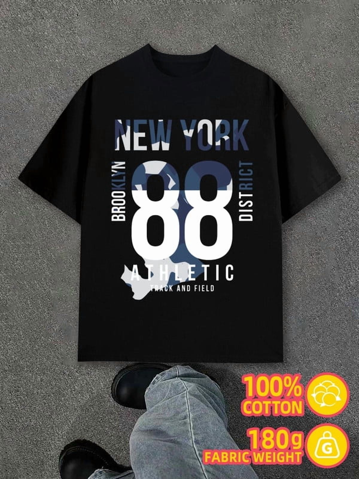 Brooklyn 888 men's black 180G 100% Cotton fun and playful,cool T-shirt ...