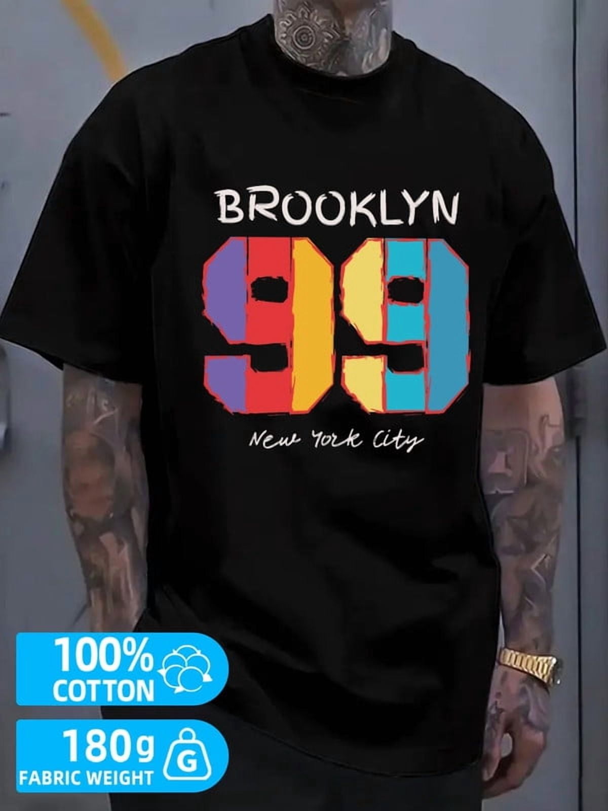 Brooklyn 999 NYC for men black 180G 100% Cotton Hip-hop street style Original Unisex Shirt Short ...