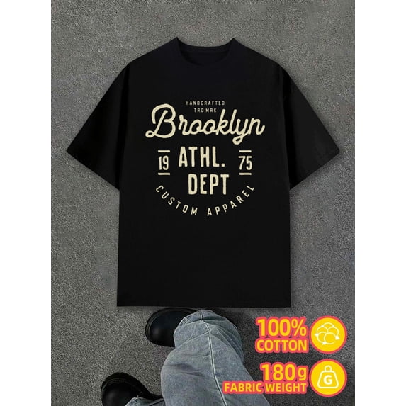 Brooklyn Athletic Dept men black 180G 100% Cotton spring and summer ...