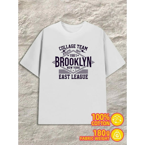 Brooklyn Athletic Dept men white 180G 100% Cotton Unique designs ...
