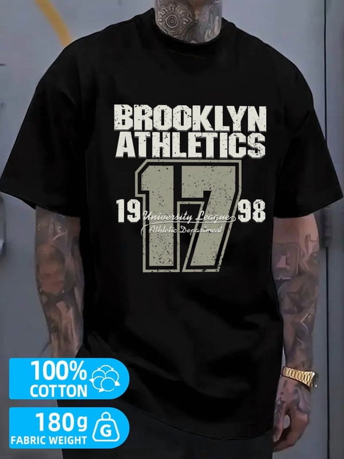Brooklyn Athletics men black 180G 100% Cotton Regular fit,everyday ...