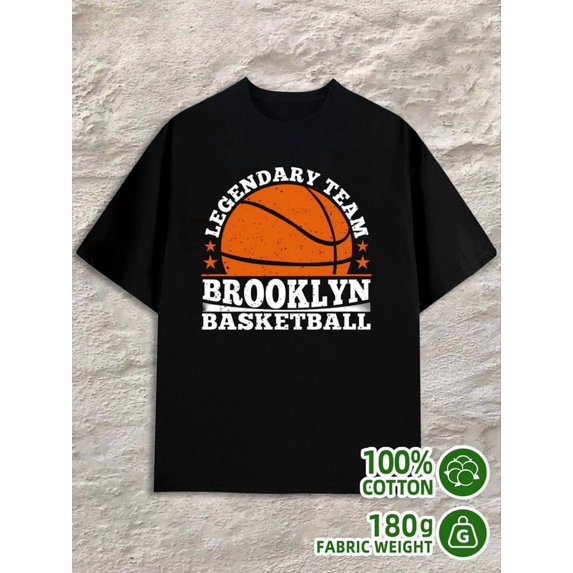 Brooklyn Basketball Tee for men 180G 100% Cotton black Unique Design ...
