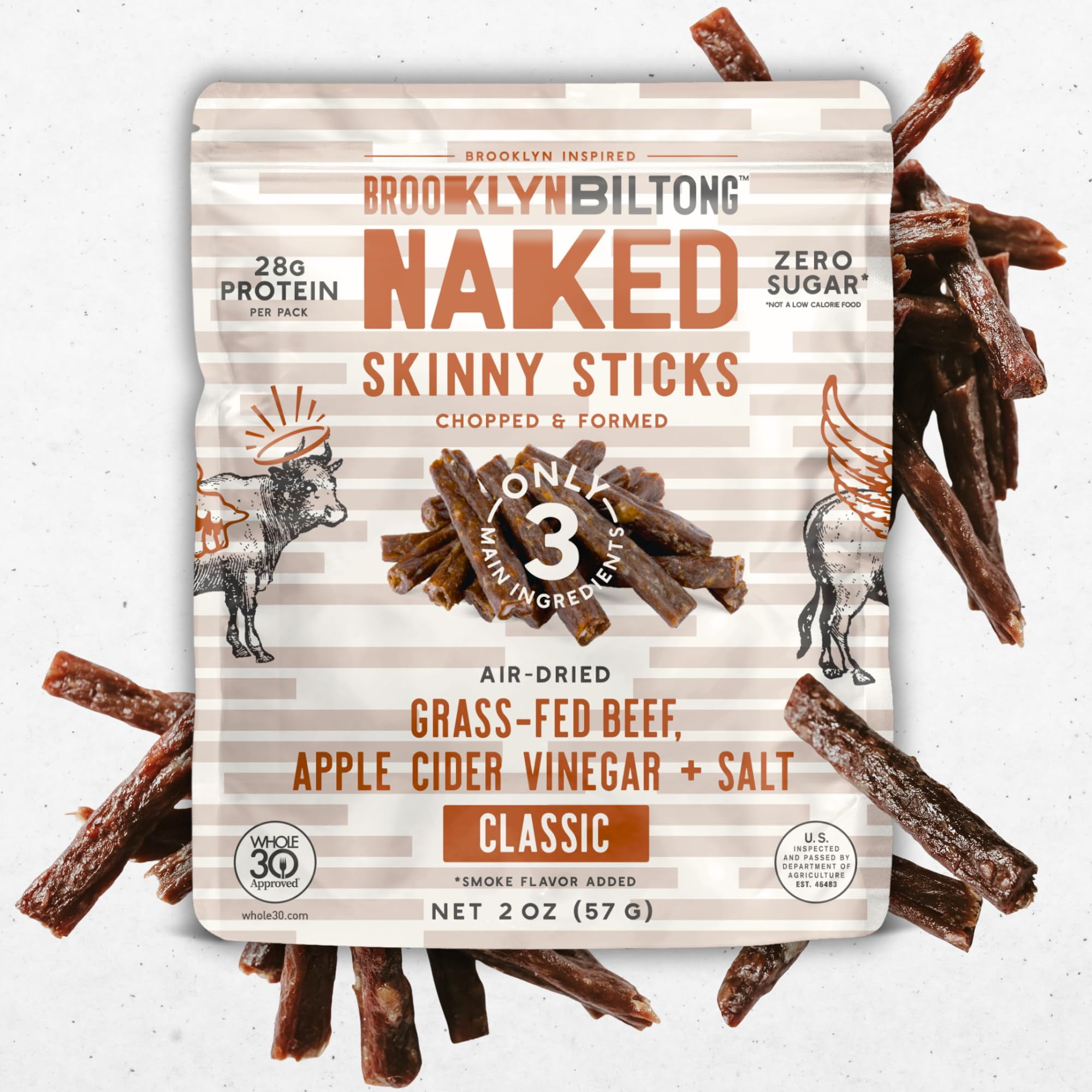 Brooklyn Biltong Naked Skinny Sticks MDA05 (Naked 2 oz, Grass-Fed ...