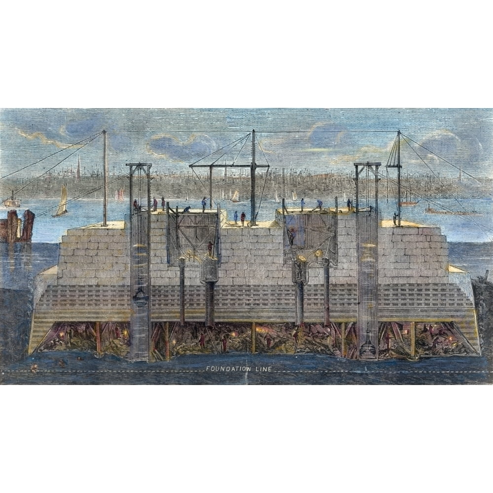 Brooklyn Bridge 1870. Nsectional View Of The Caisson And Masonry ...