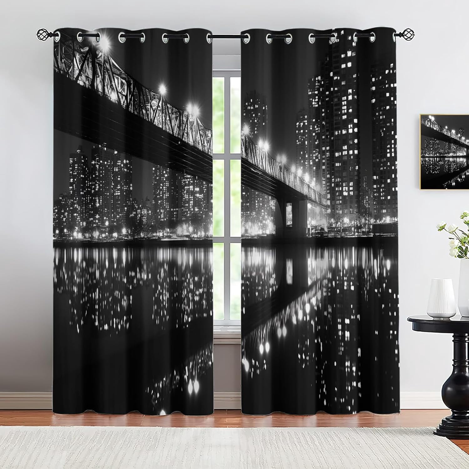 Brooklyn Bridge Blackout Curtains, New York Skyline Night Window Drapes ...