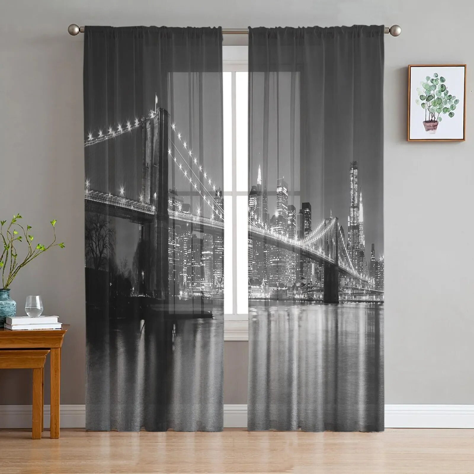 Brooklyn Bridge City Night Sheer Curtains for Living Room Decoration ...