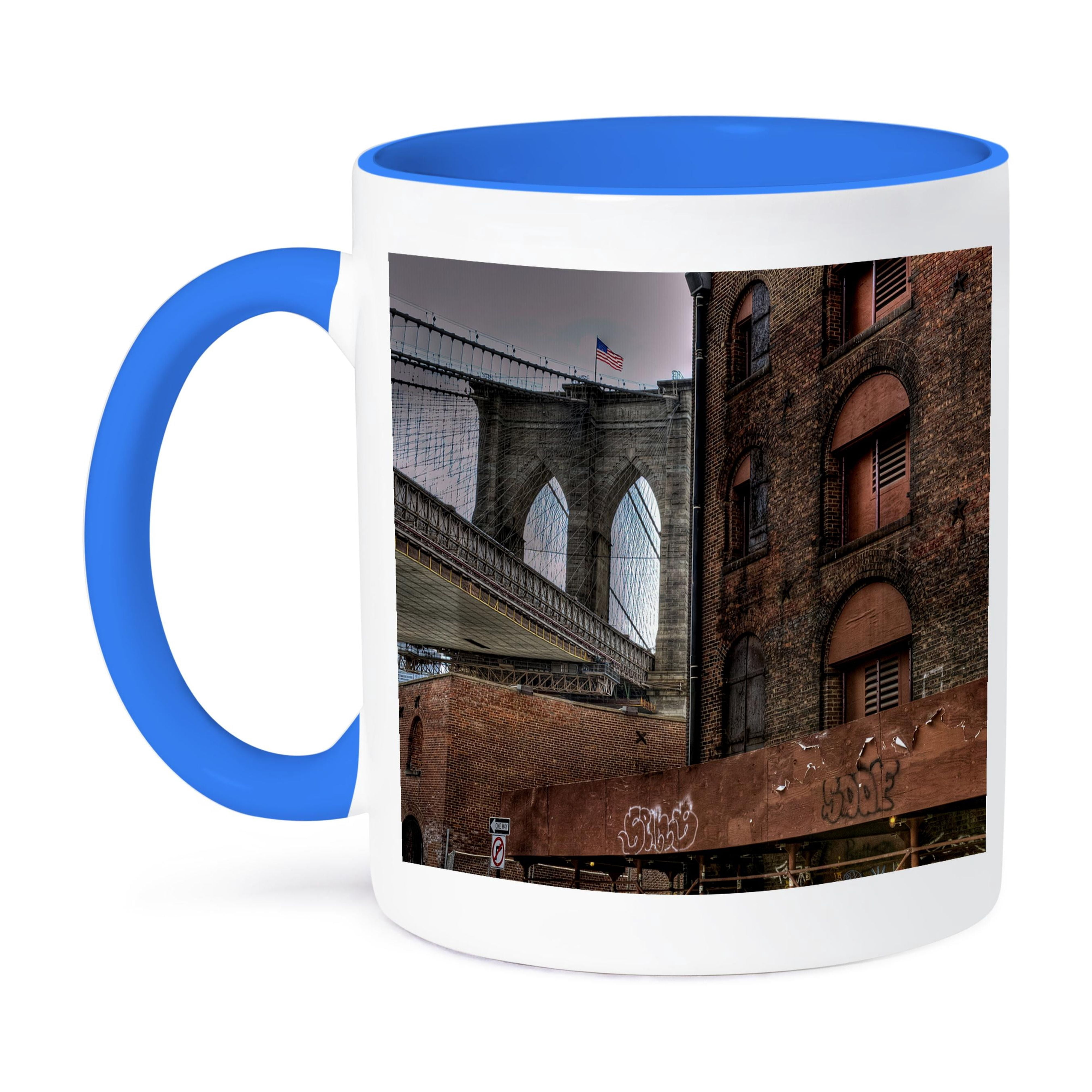 Brooklyn Bridge, Dumbo, American Flag On Top Of Bridge, 15oz Two-Tone ...