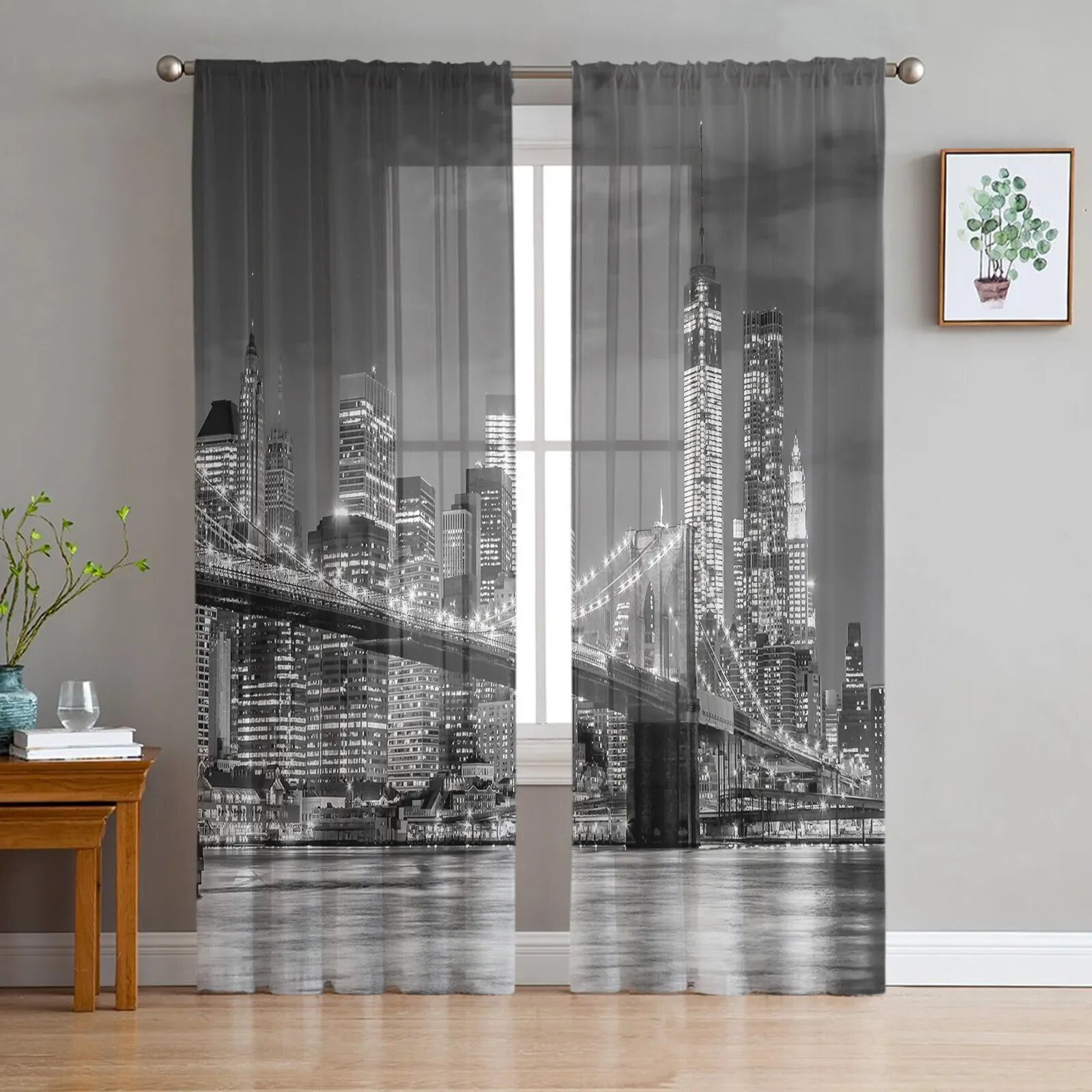 Brooklyn Bridge Manhattan Architecture Tulle Sheer Curtains for Living ...