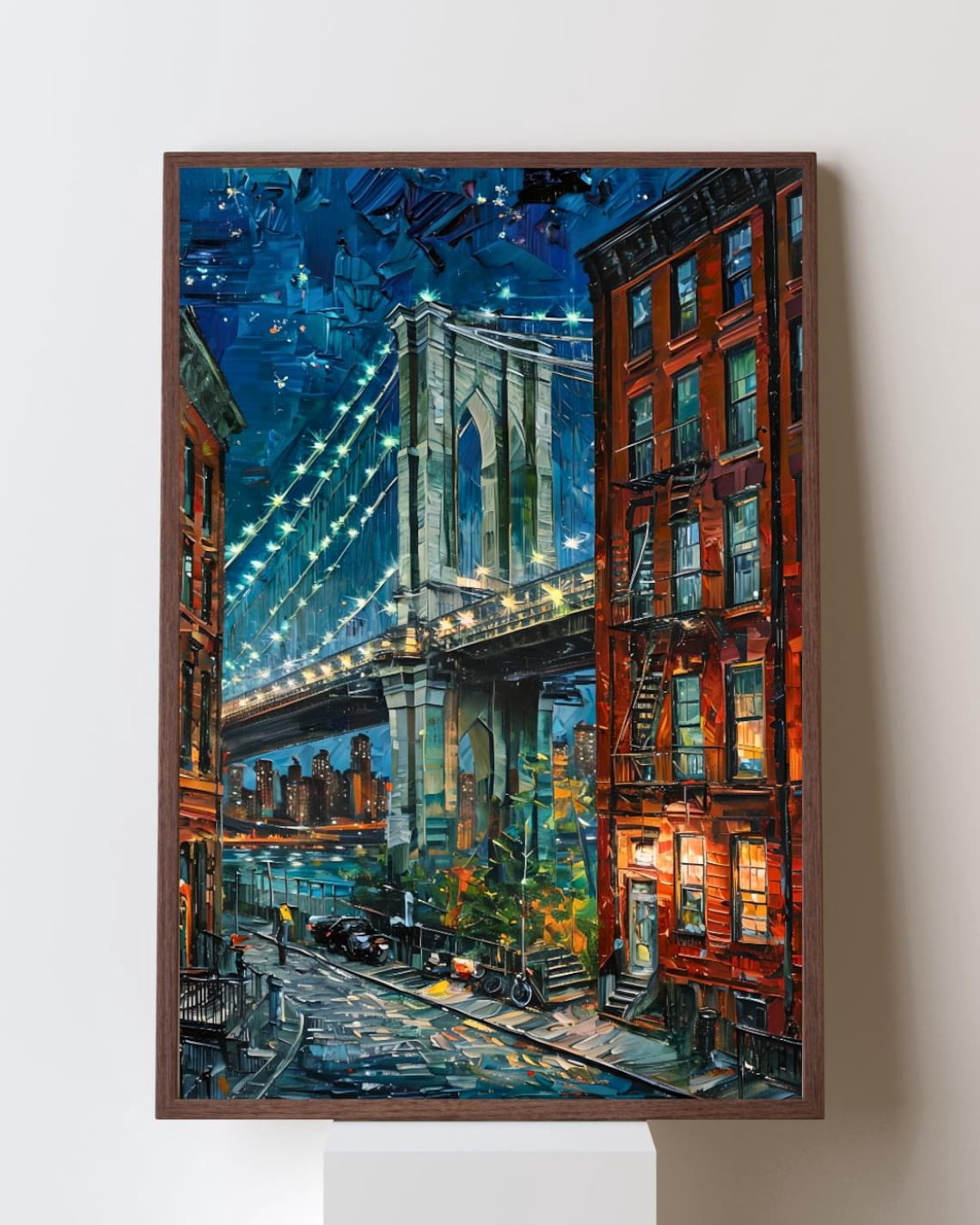 Brooklyn Bridge New York City Nighttime DUMBO Street View Urban Night ...