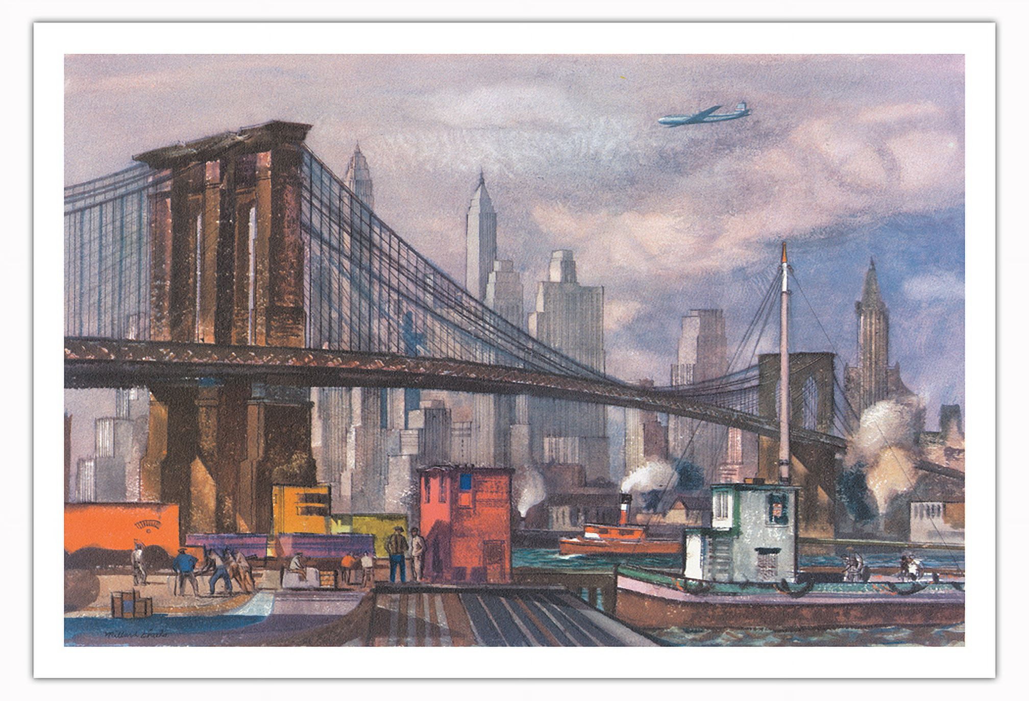 Brooklyn Bridge New York - United Air Lines - Vintage Airline Travel ...