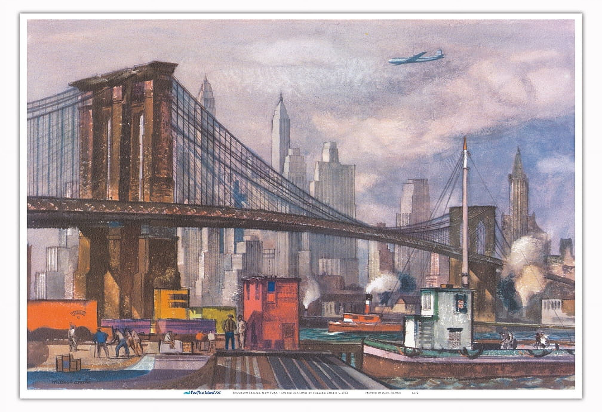 Brooklyn Bridge New York - United Air Lines - Vintage Airline Travel ...