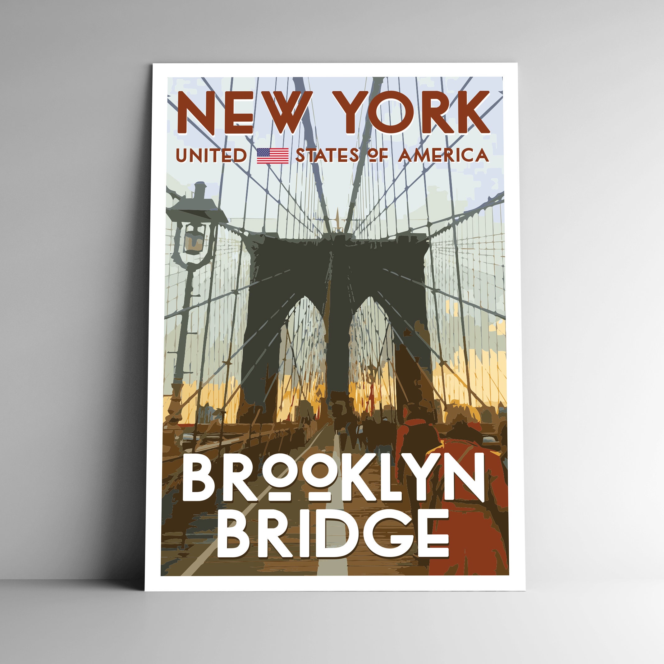 Brooklyn Bridge New York Vintage Travel Poster / Postcard WPA Style ...