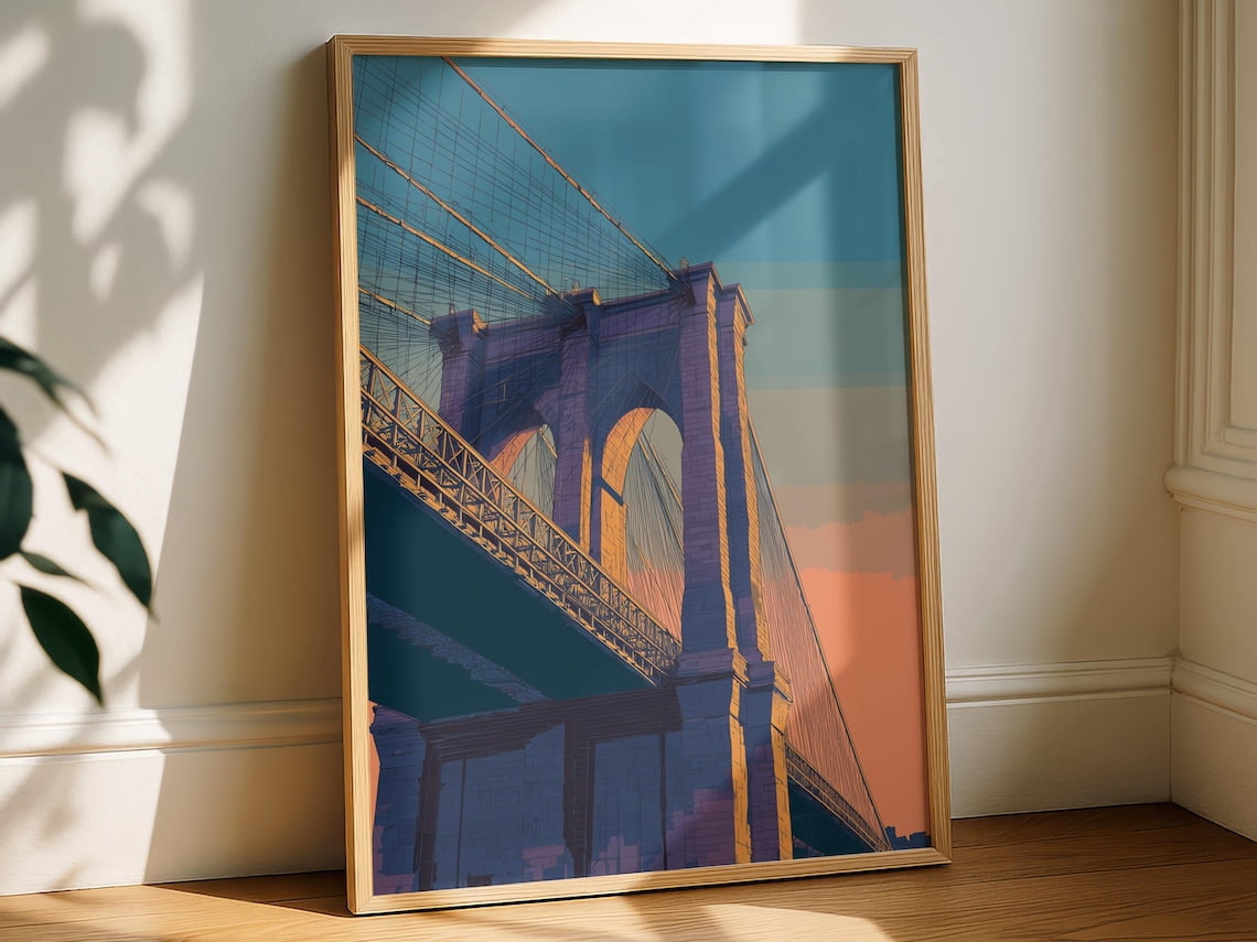 Brooklyn Bridge Sunrise Ligne Claire City Illustration with Clean Lines ...