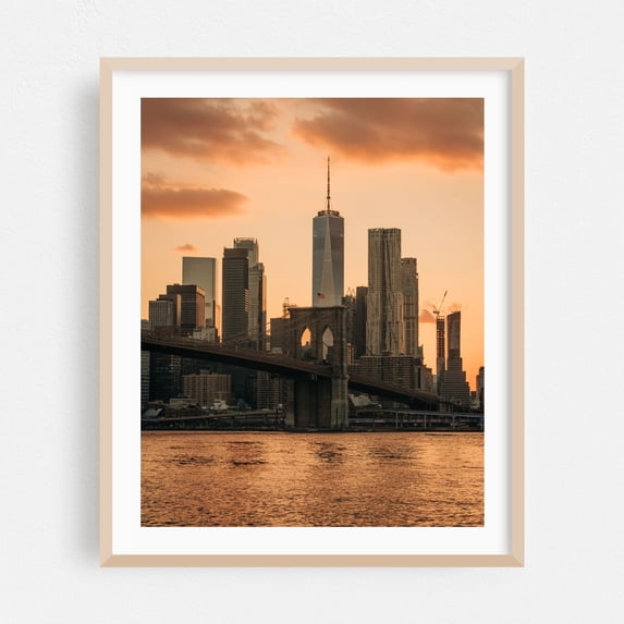 Brooklyn Bridge Sunset 01 - Brooklyn New York Photography Oak Framed ...