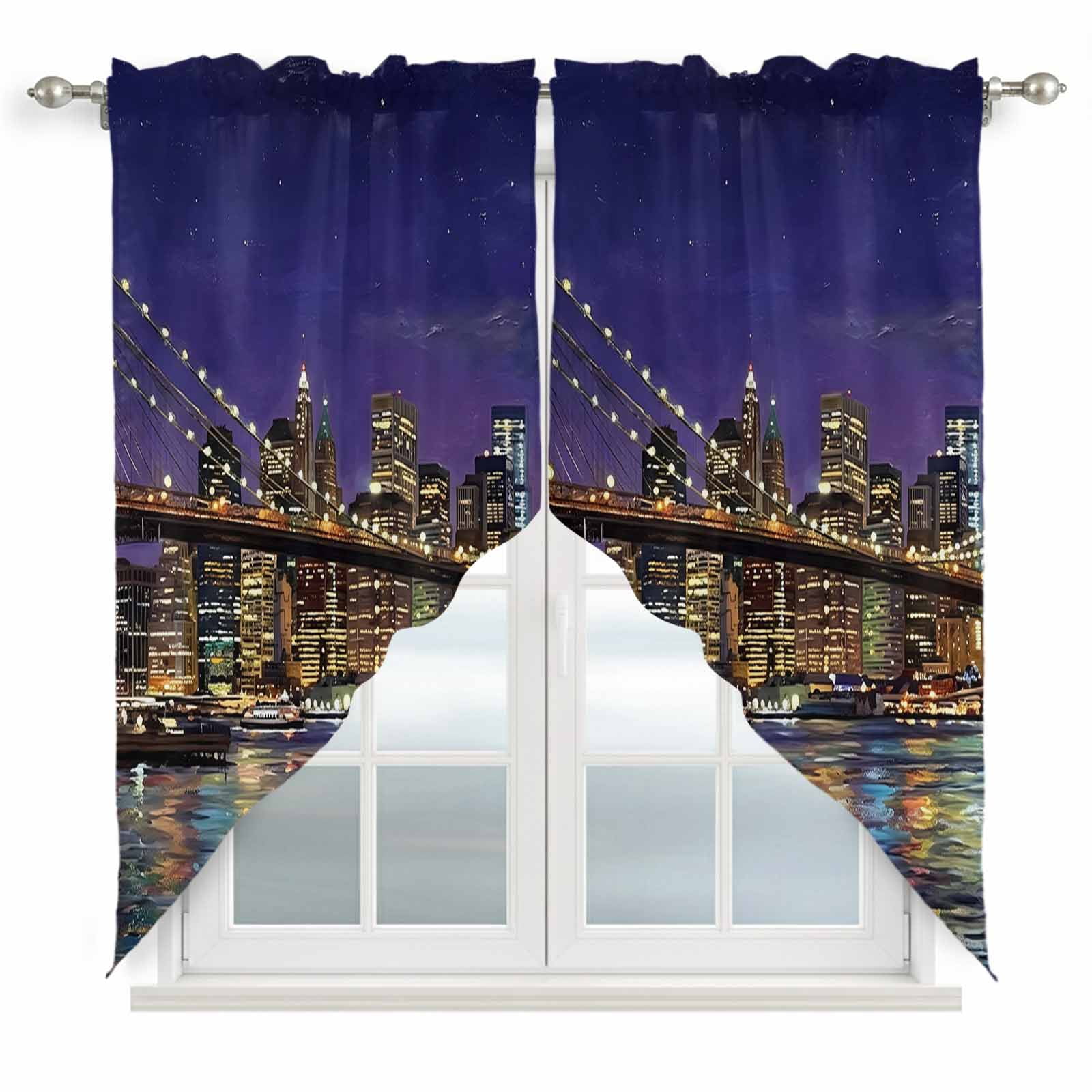 Brooklyn Bridge Swag Curtain Valance for Window 2 Panels Night City ...
