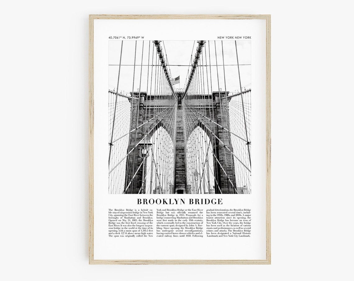 Brooklyn Bridge Travel Poster, Black And White Travel Print, New York ...