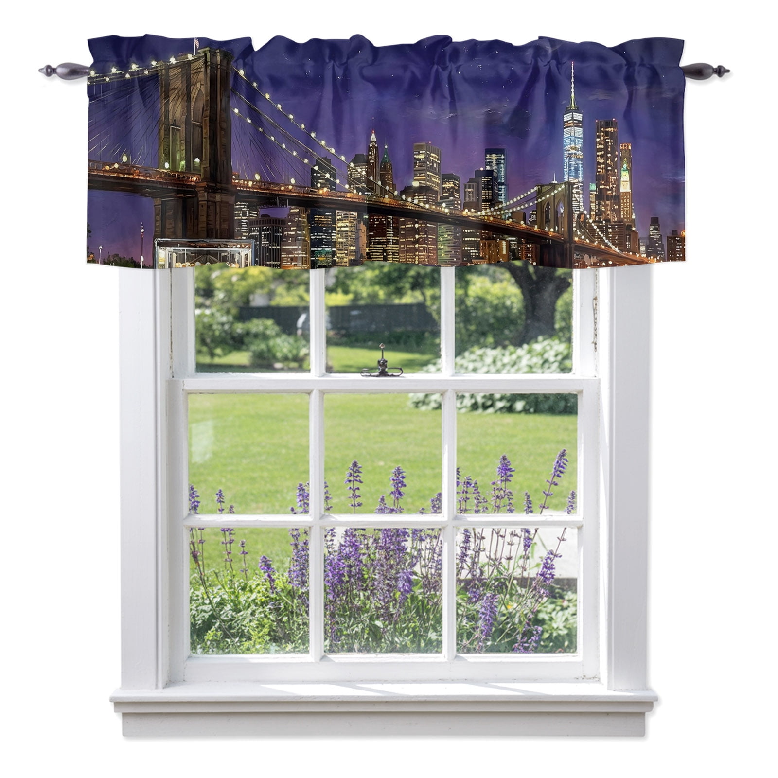 Brooklyn Bridge Valances for Windows, Night City Urban Landscape Rod ...