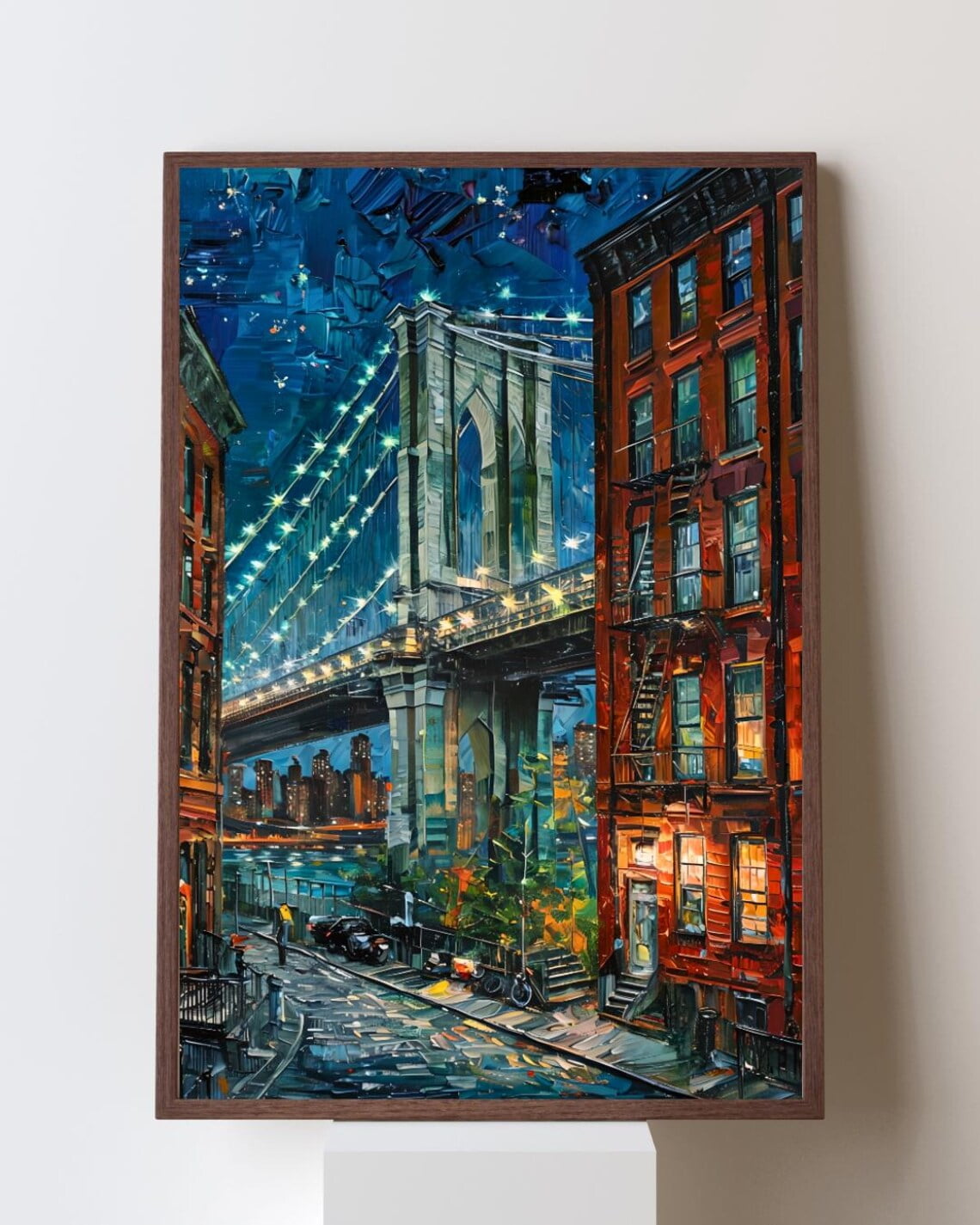 Brooklyn Bridge Wall Art, New York City Nighttime Print, Dumbo Street ...