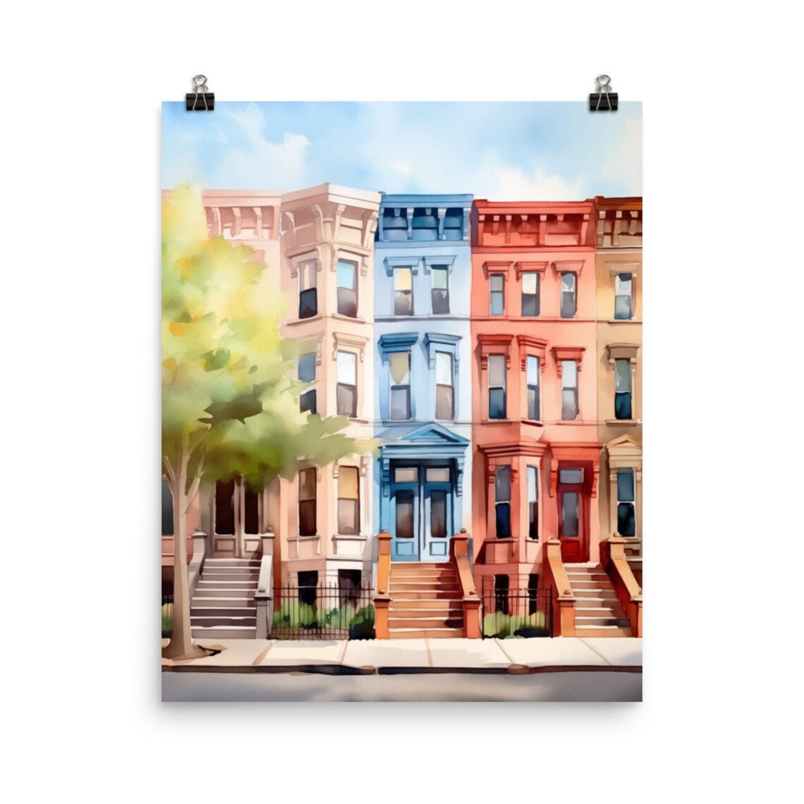 Brooklyn Brownstone Print, Nyc Cityscape Wall Art, New York Poster ...