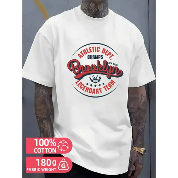 Brooklyn Champs Tee men's white 180G 100% Cotton Breathable fabric ...