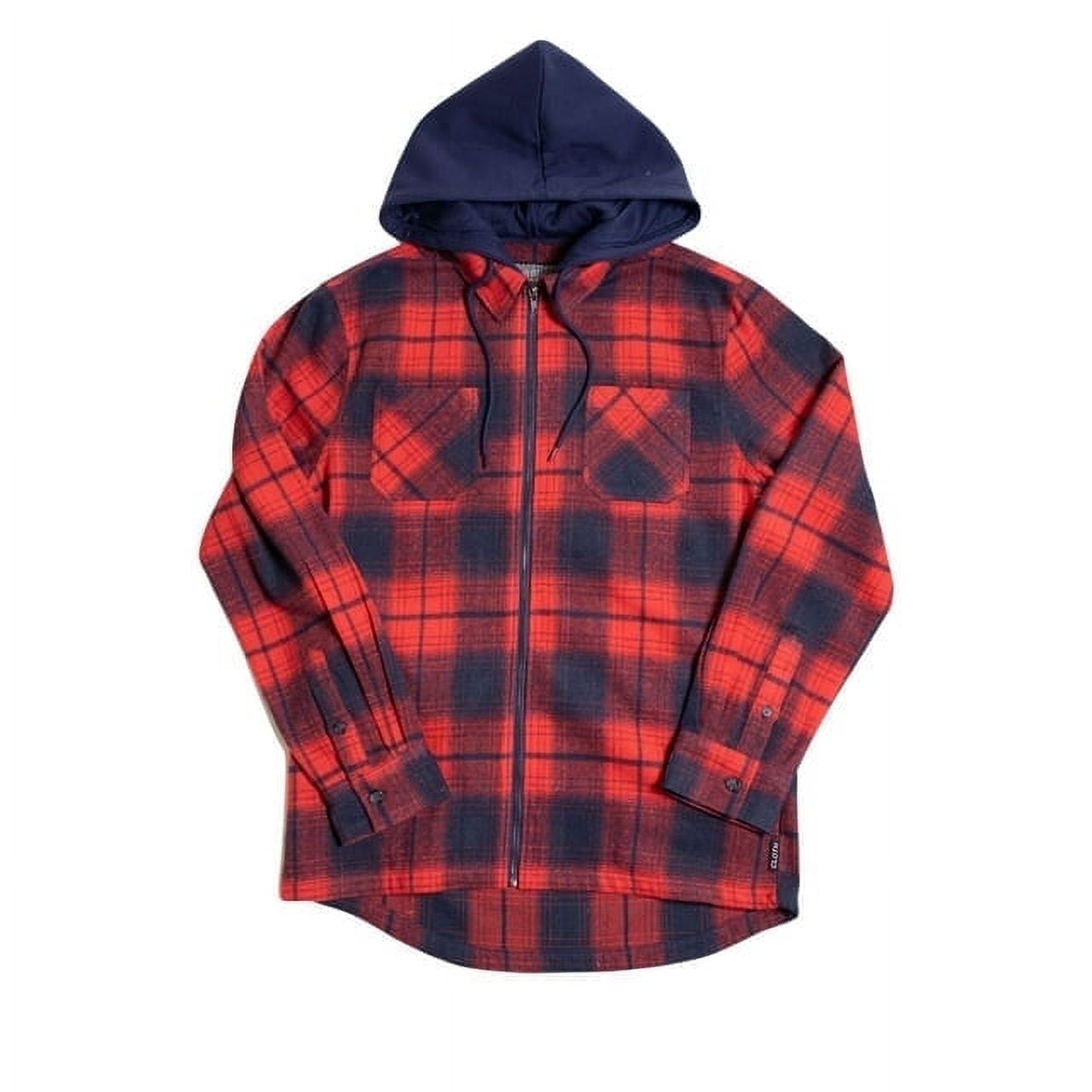 Brooklyn Cloth Flannel Hooded Zip Shacket, Long Sleeve, Red & Navy ...