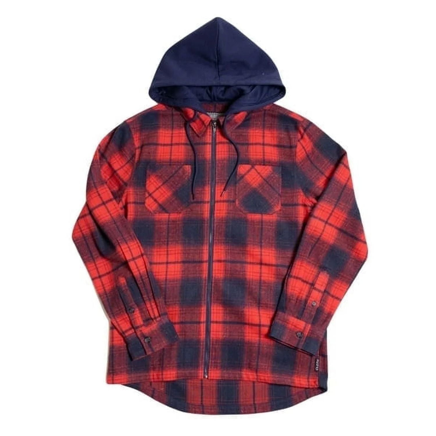 Brooklyn Cloth Flannel Hooded Zip Shacket, Long Sleeve, Red & Navy ...